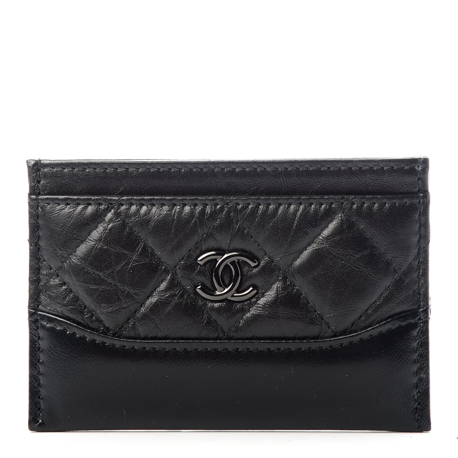 Chanel Aged Calfskin Quilted Gabrielle Card Holder Wallet So Black ...