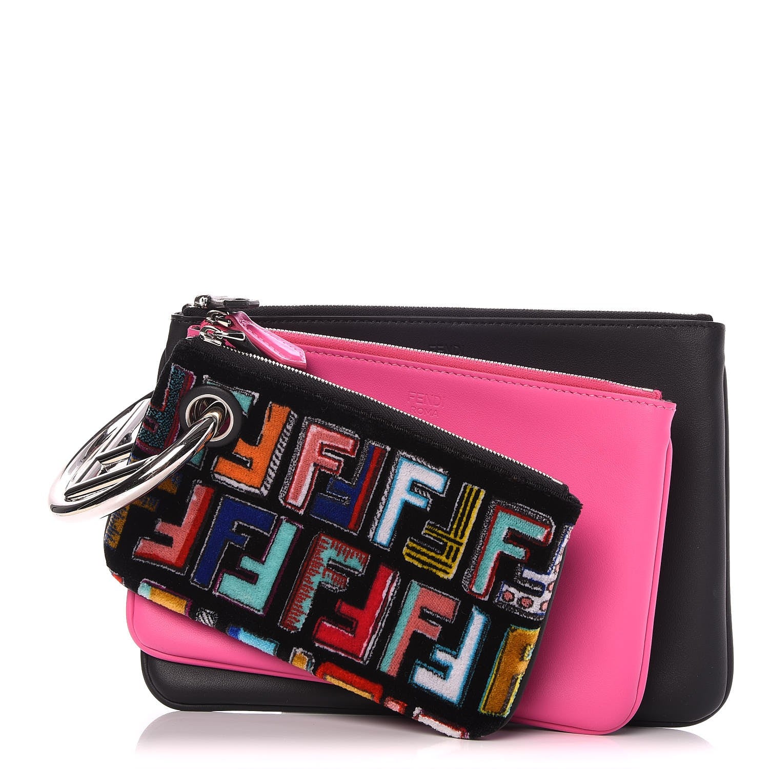 Fendi Calfskin Velvet F is Fun Fair Triplette Pouch Set Multicolor ...