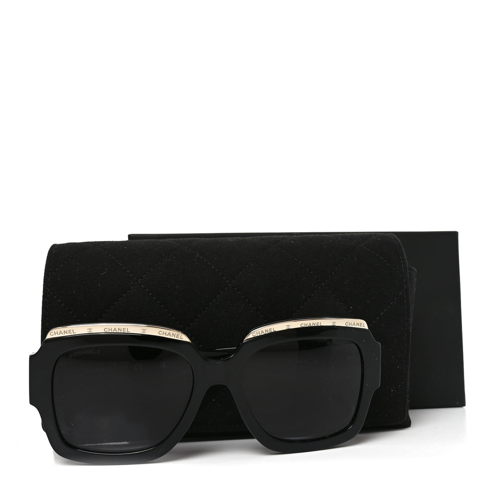 Chanel Acetate Rectangle Logo Sunglasses 71506A Black Gold 1891269 ...
