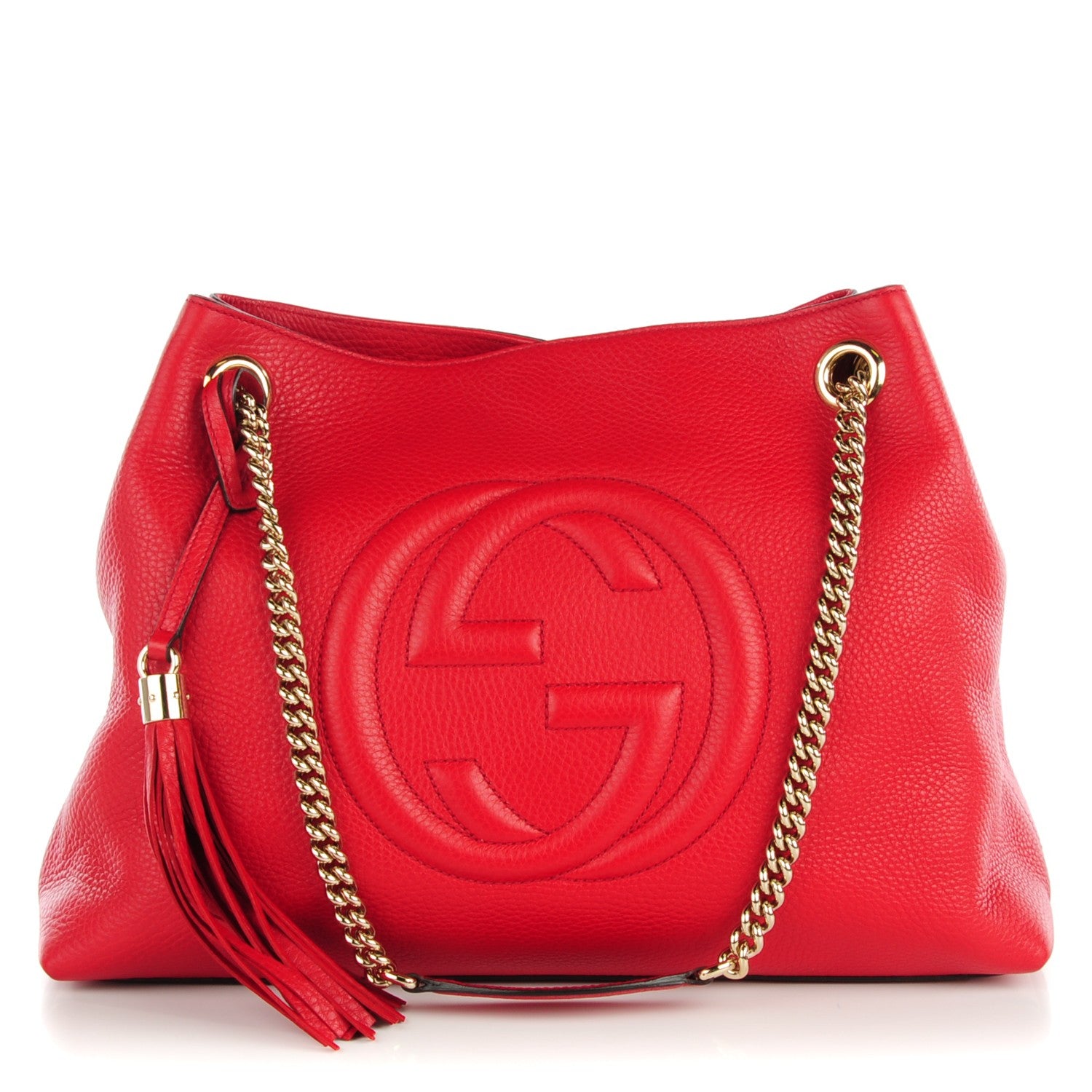 Gucci Pebbled Calfskin Medium Soho Chain Shoulder Bag Tabasco Red ...