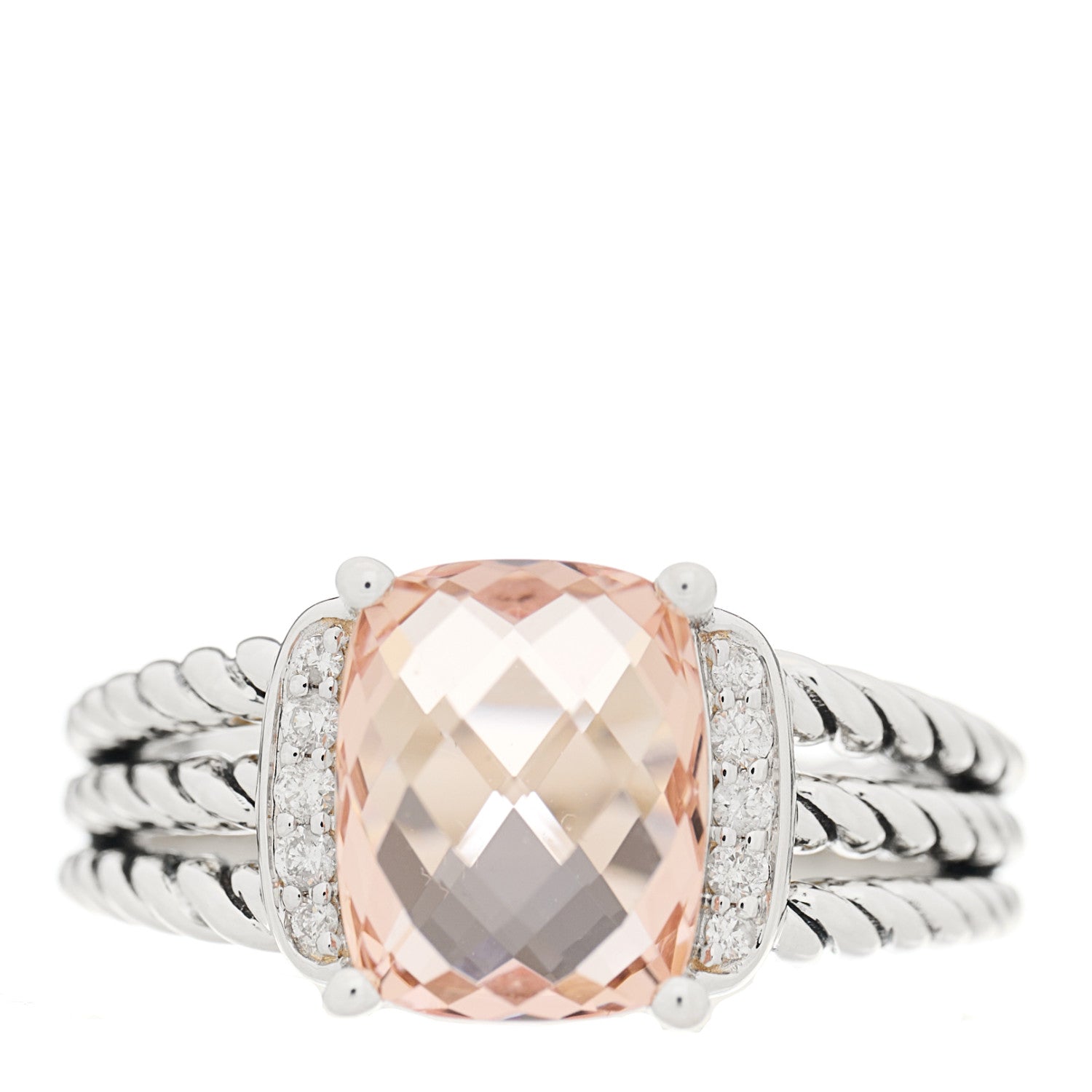 David Yurman Sterling Silver Diamond Morganite 10mm Petite Wheaton Ring ...
