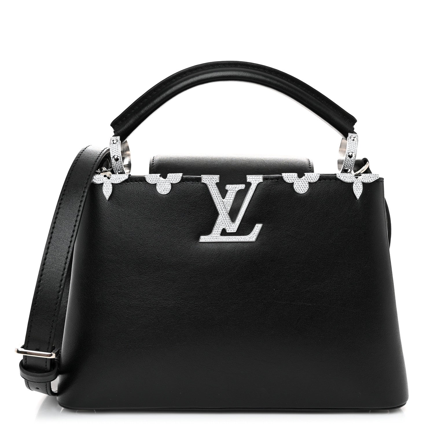 Louis Vuitton Smooth Calfskin Crystal Flowers Capucines BB Black ...