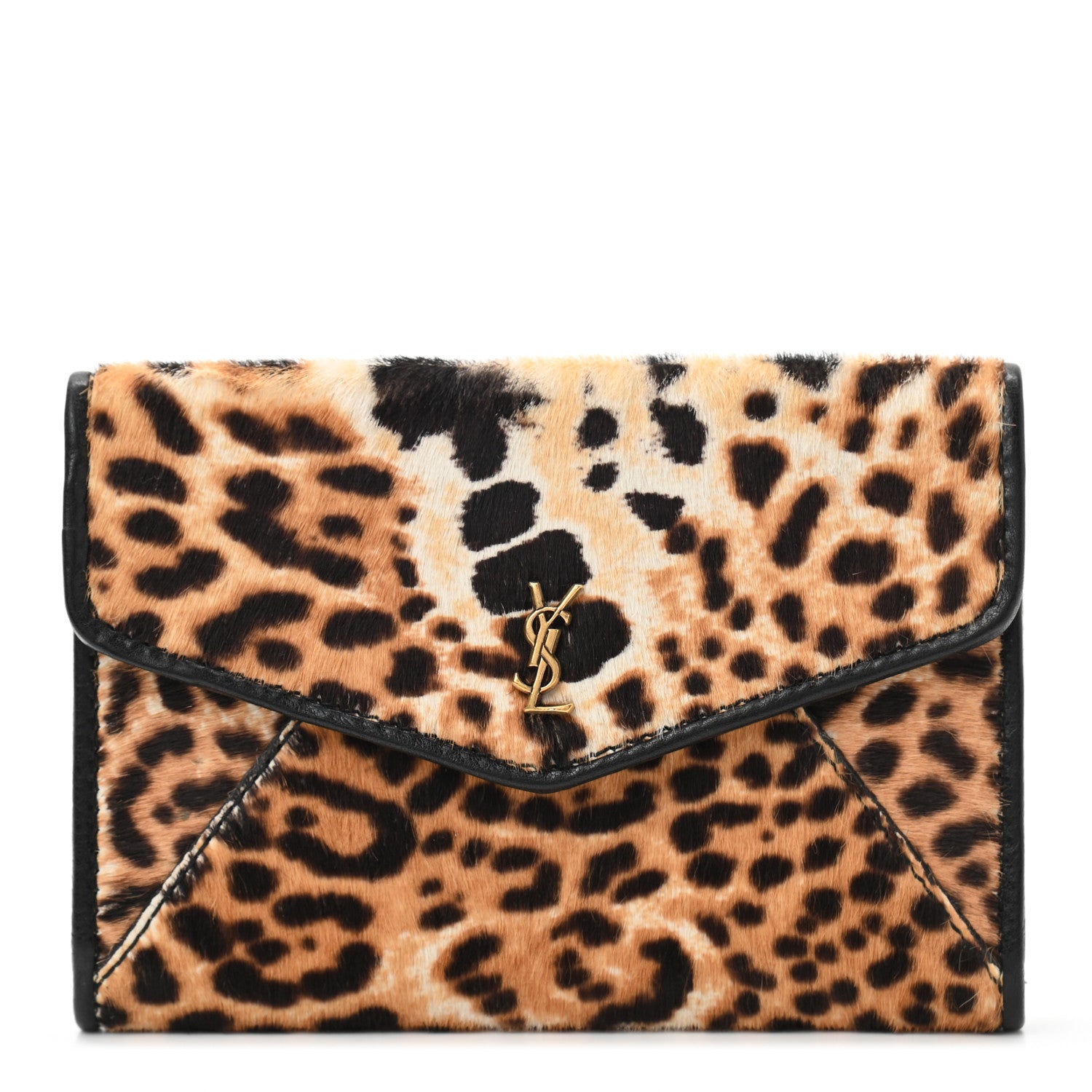 Saint Laurent Pony Hair Monogram Leopard Print Card Holder Wallet Black ...