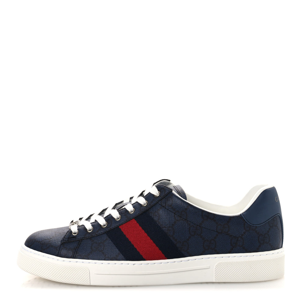 Gucci GG Supreme Monogram Web Mens New Ace Sneakers 8.5 Dark Blue ...