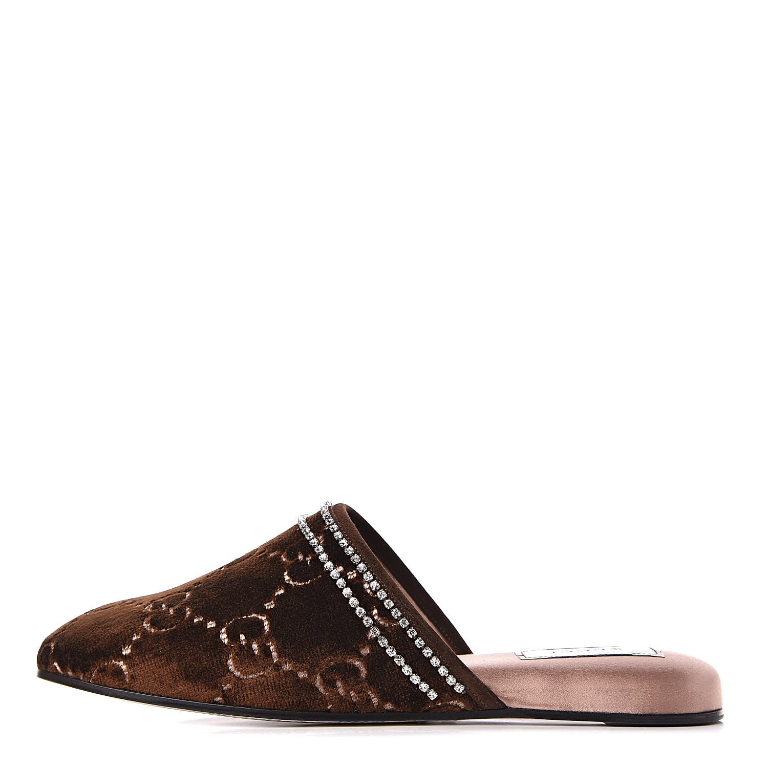 Gucci Velvet GG Monogram Crystal Womens Slippers 38.5 Brown Vintage ...