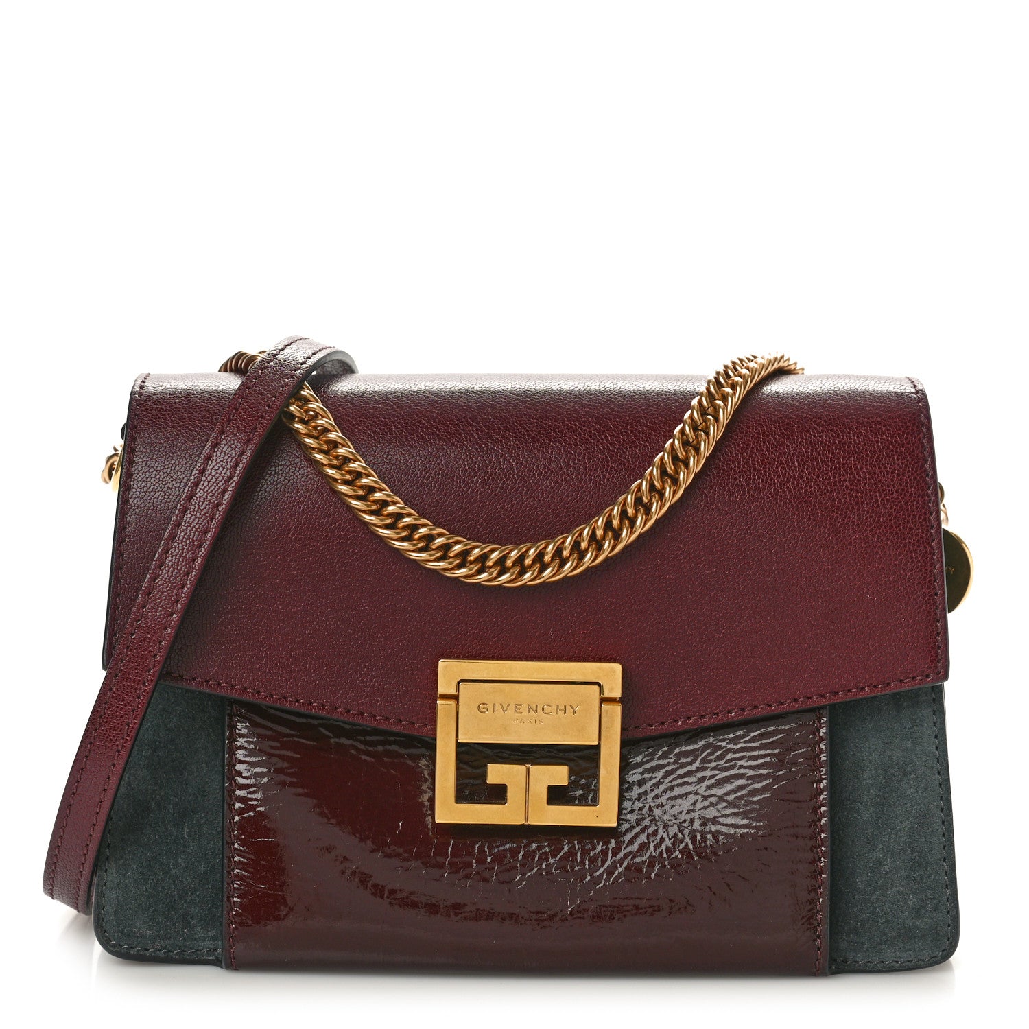 Givenchy Crinkled Patent Deerskin Suede Small GV3 Shoulder Bag ...