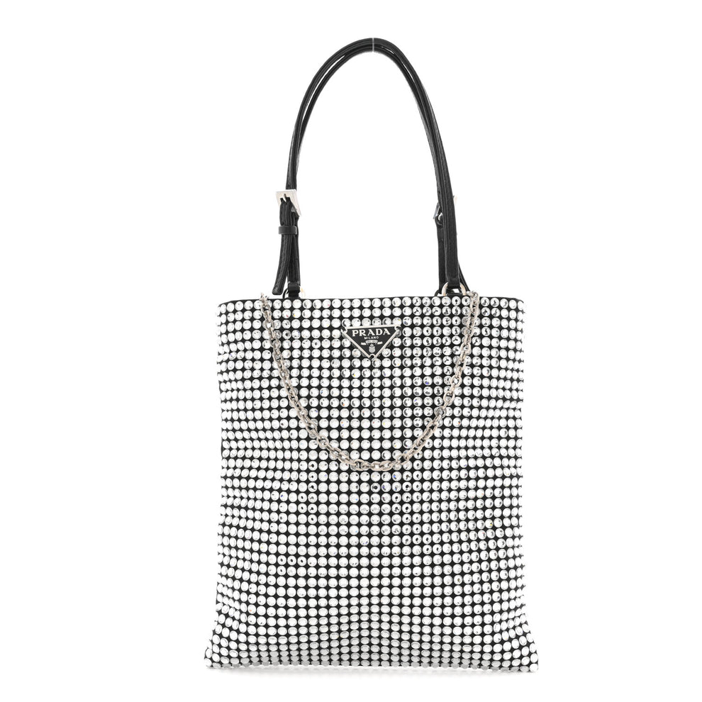 Prada Satin Crystal Metal Triangle Logo Chain Crossbody Handbag Cristal ...