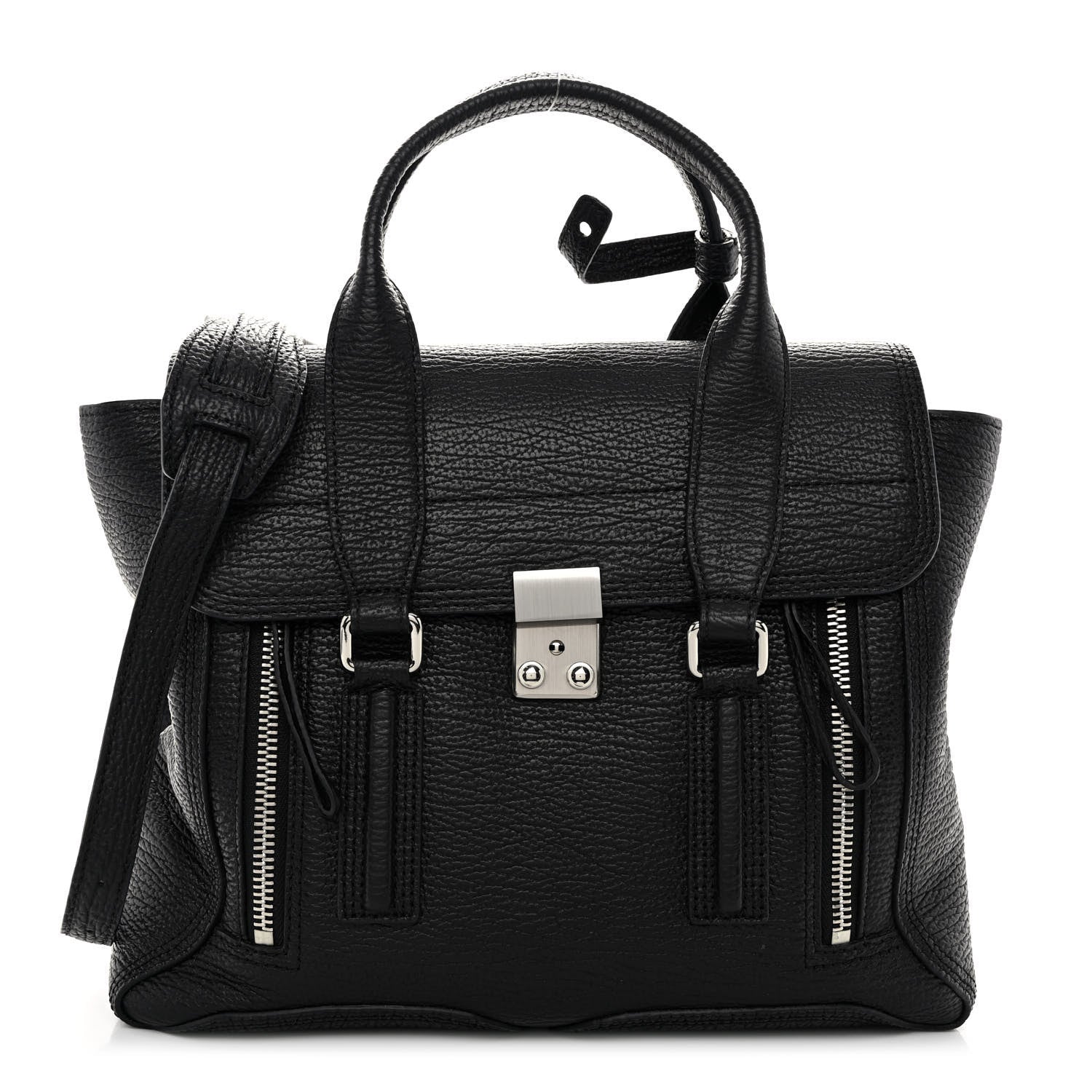 3.1 Phillip Lim Textured Calfskin Medium Pashli Satchel Black 1411421 ...