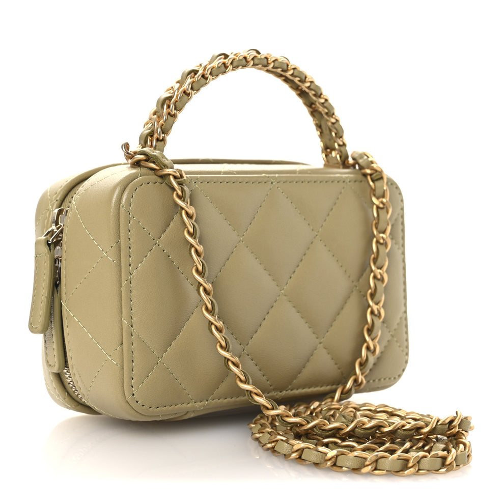 Chanel Lambskin Quilted Chain Top Handle Mini Vanity Case Light Green ...