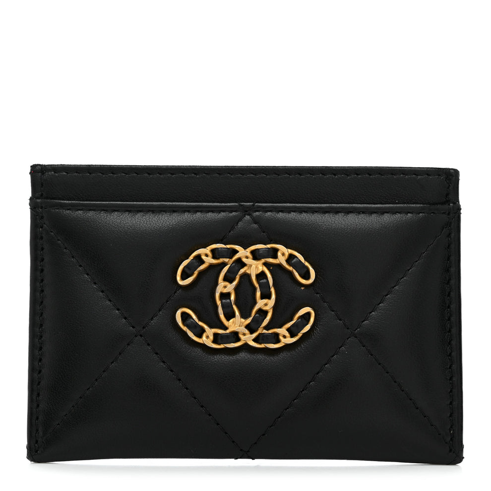 Chanel Lambskin Quilted Chanel 19 Card Holder Black 1795628 – FASHIONPHILE
