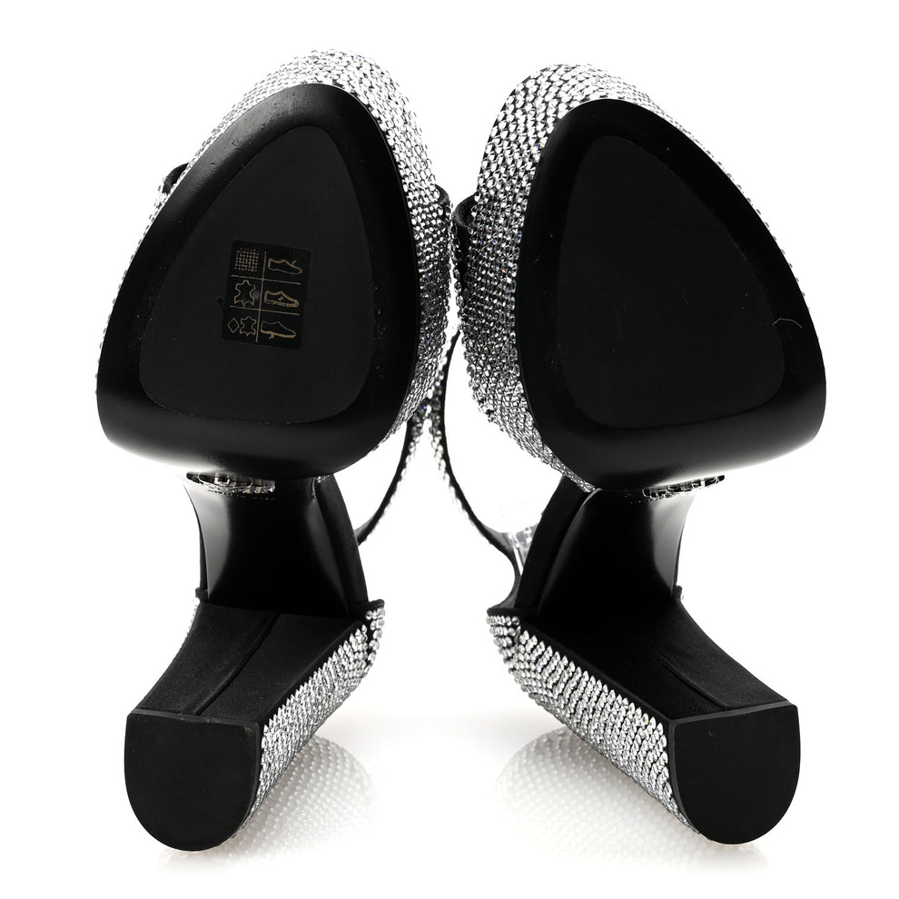 Prada Satin Crystal Triangle Logo 40/135mm Platform Sandals 37 Cristal ...