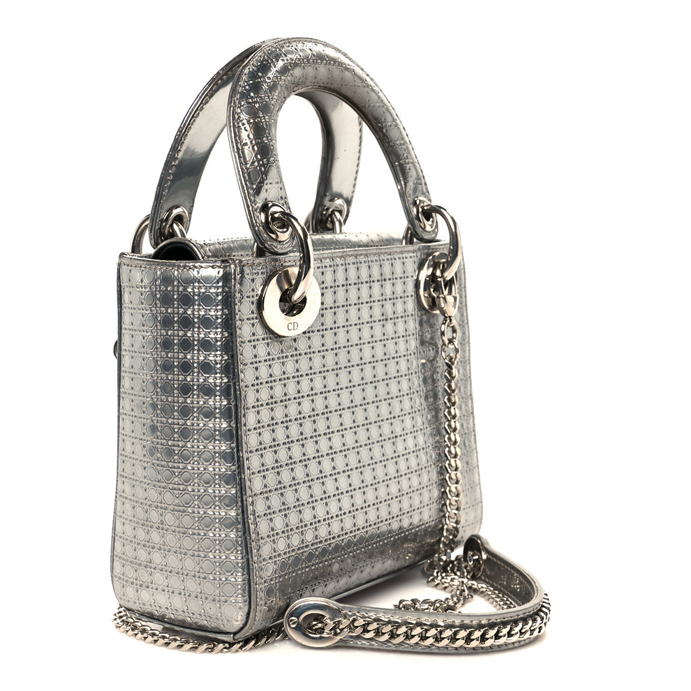 Christian Dior Metallic Patent Micro-Cannage Mini Lady Dior Silver ...