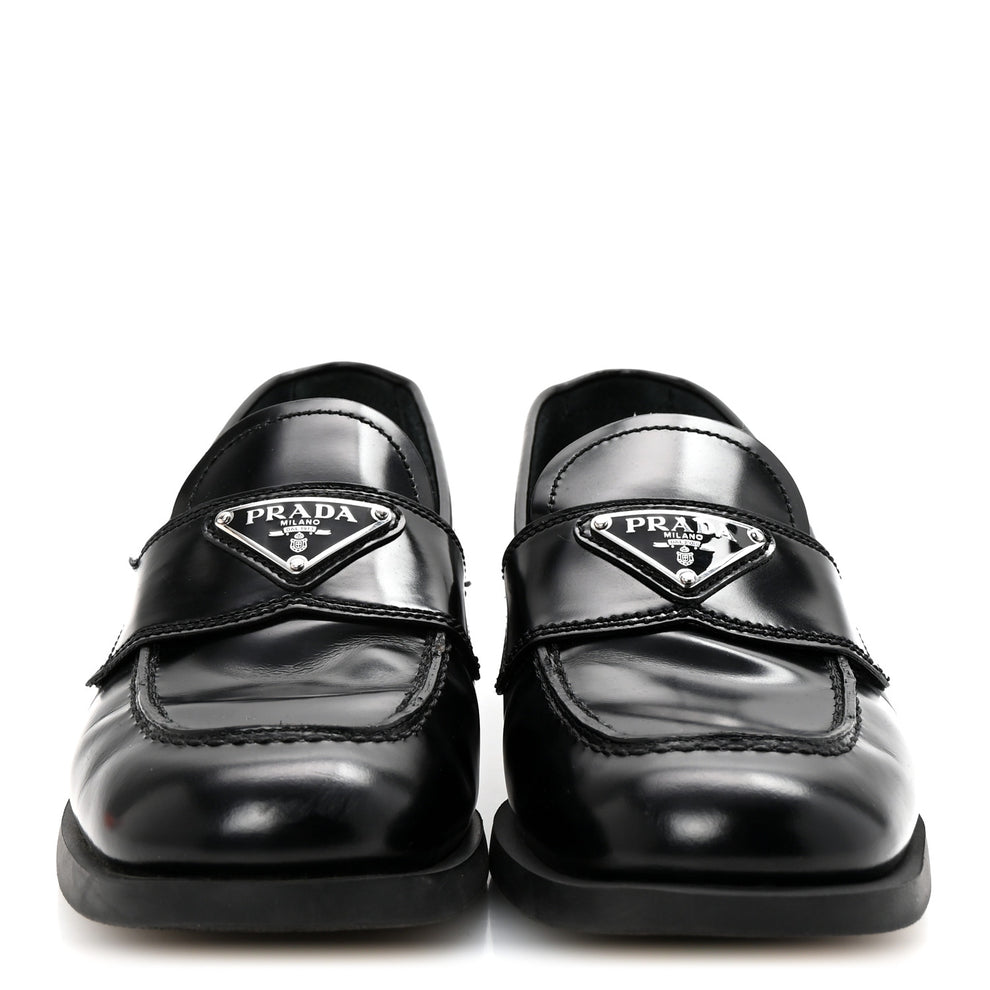 Prada Spazzolato Metal Triangle Logo 20mm Loafers 36 Black 1764778 ...