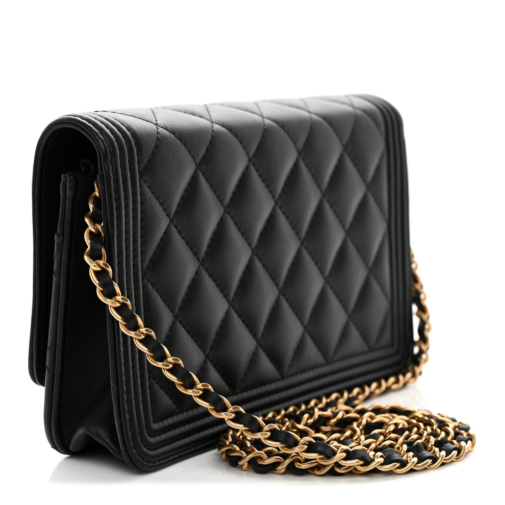 Chanel Lambskin Quilted Boy Wallet On Chain WOC Black 1889485 ...