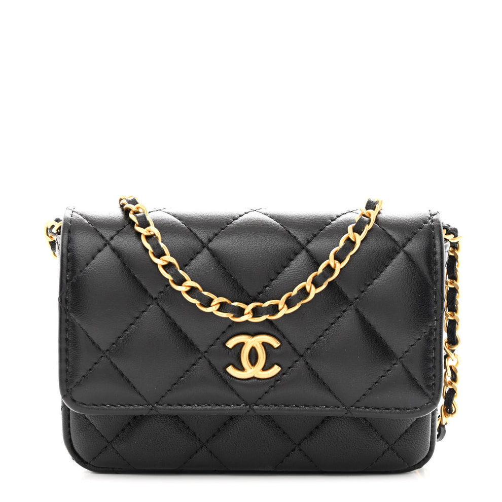 Chanel Lambskin Enamel Quilted Coco Hearts Clutch With Chain Black ...