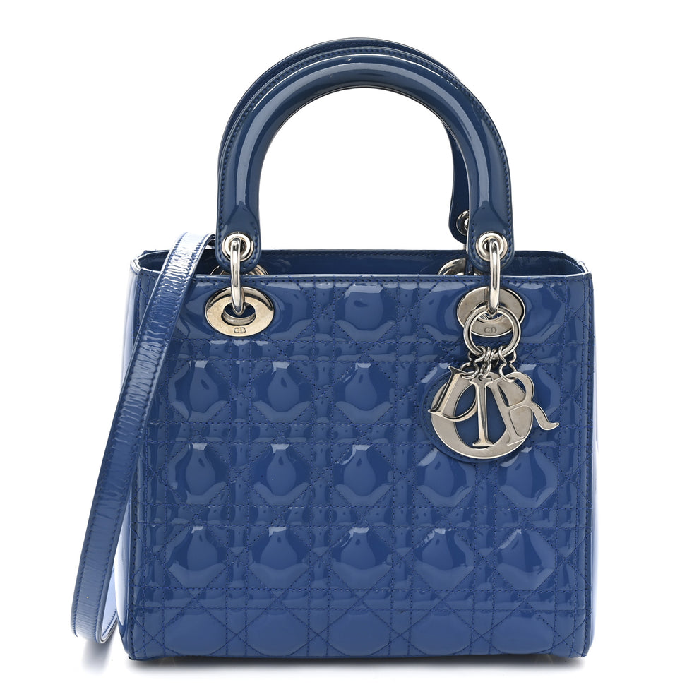 Christian Dior Patent Cannage Medium Lady Dior Blue 1777282 – FASHIONPHILE