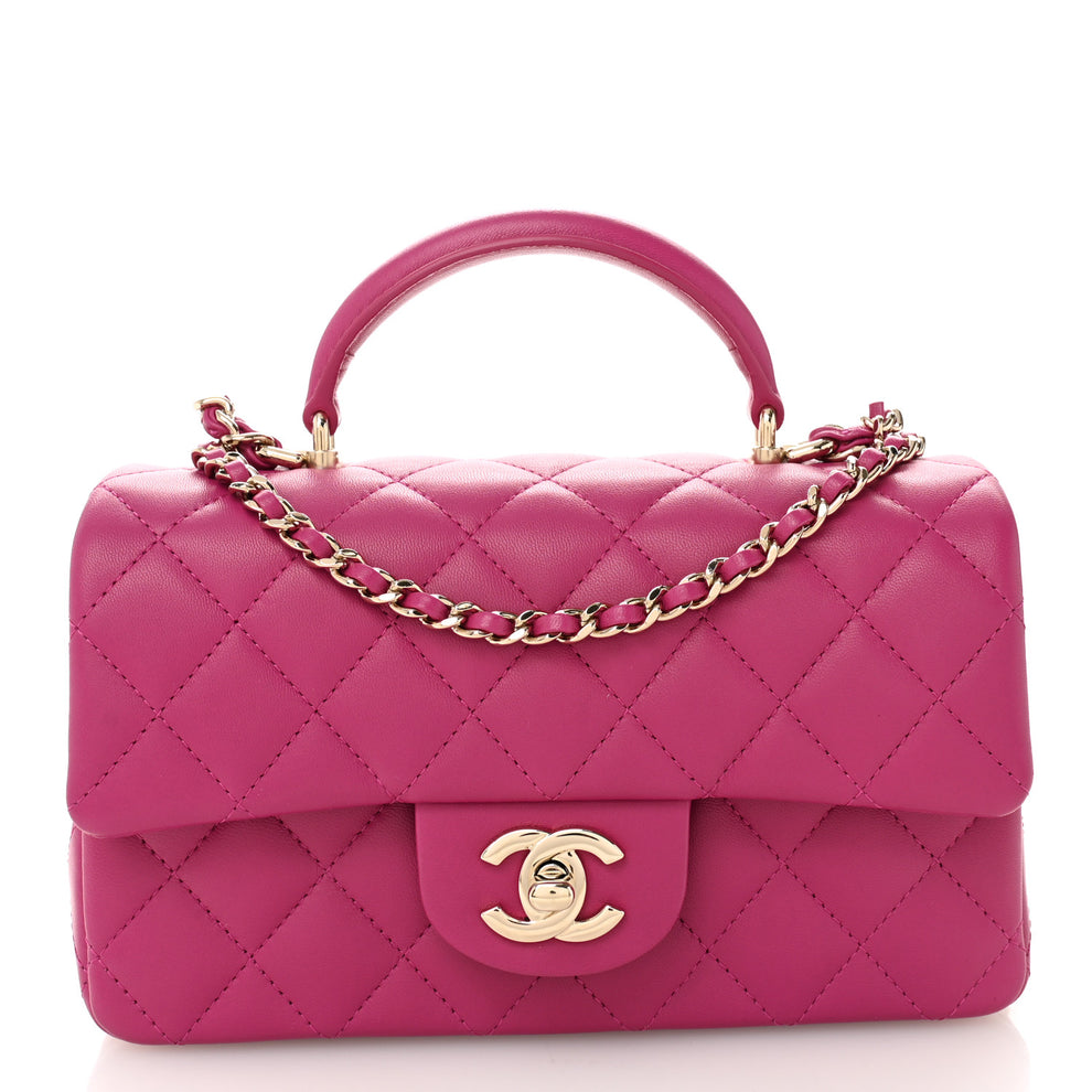 Chanel Lambskin Quilted Mini Top Handle Rectangular Flap Fuchsia ...
