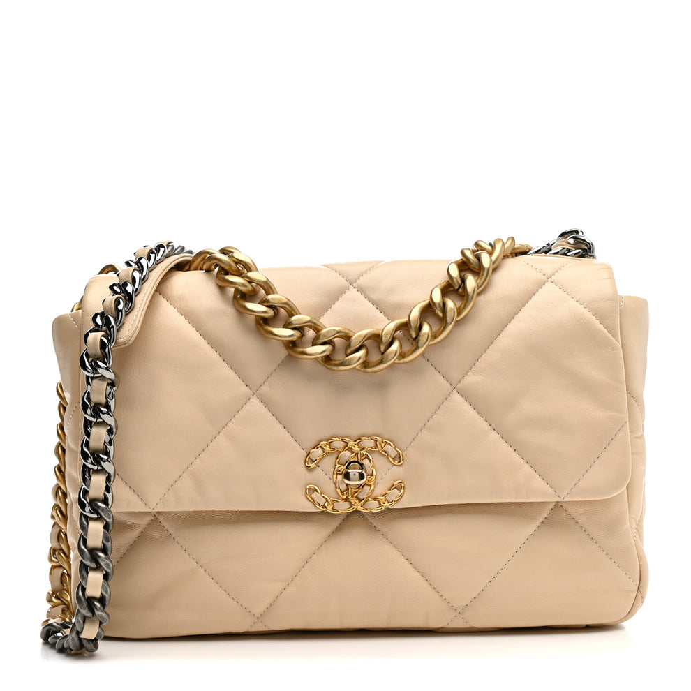 Chanel Goatskin Quilted Large Chanel 19 Flap Beige 1782450 – FASHIONPHILE