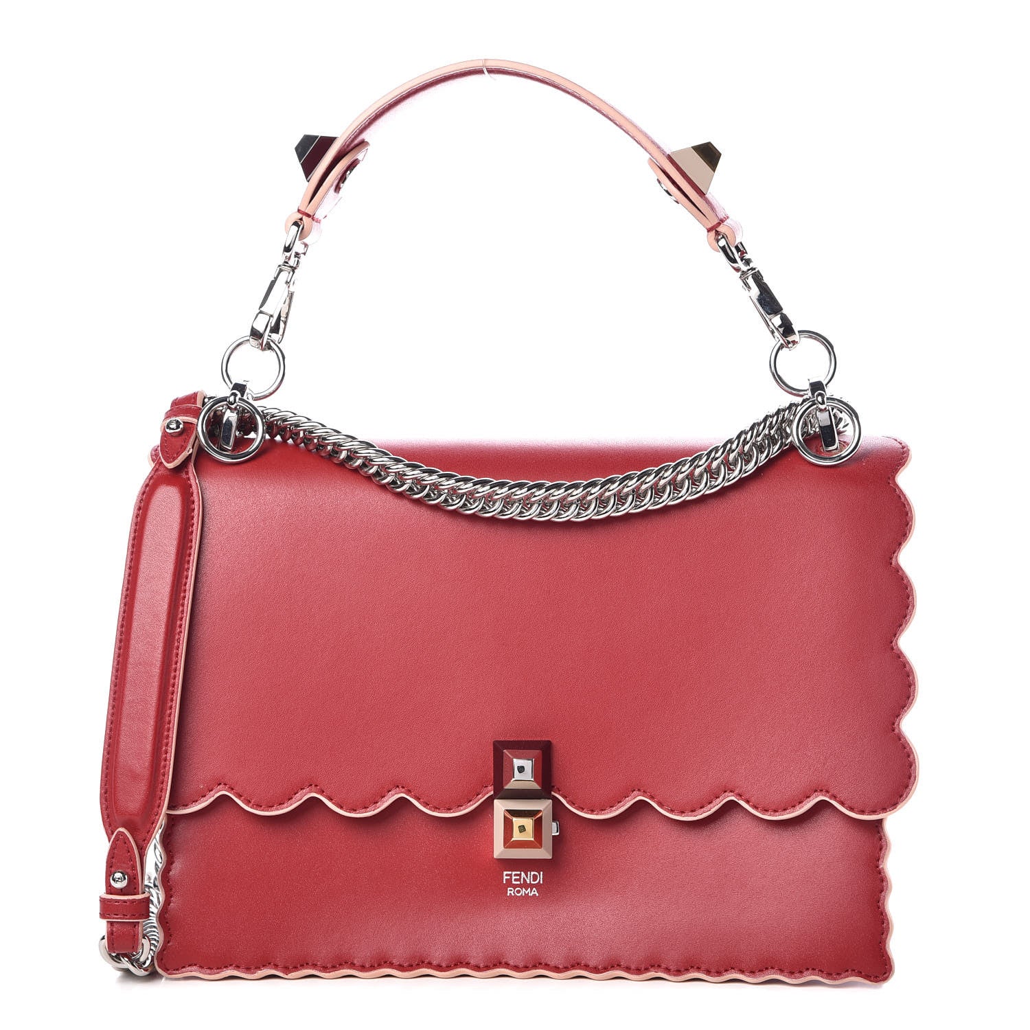 Fendi Vitello Liberty Scalloped Studded Kan I Shoulder Bag Fragola ...