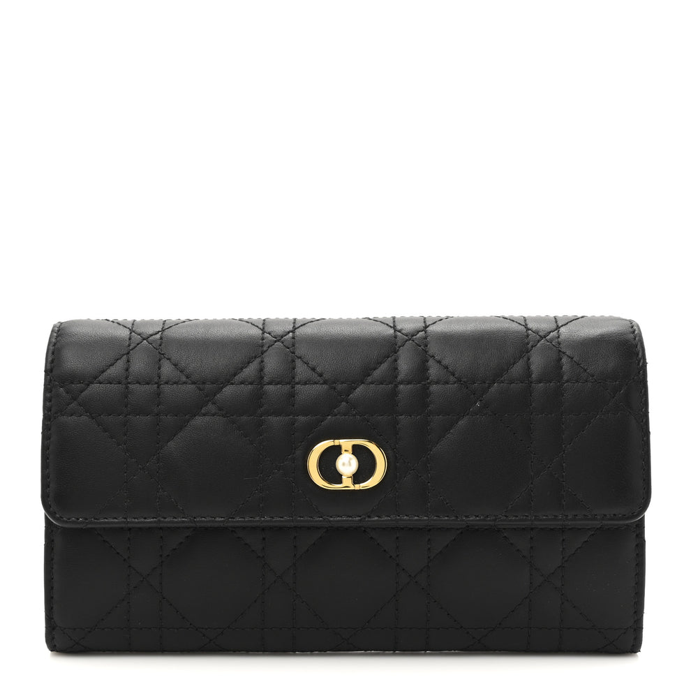 Christian Dior Lambskin Cannage Jolie Orchid Long Wallet Black 1737151 ...