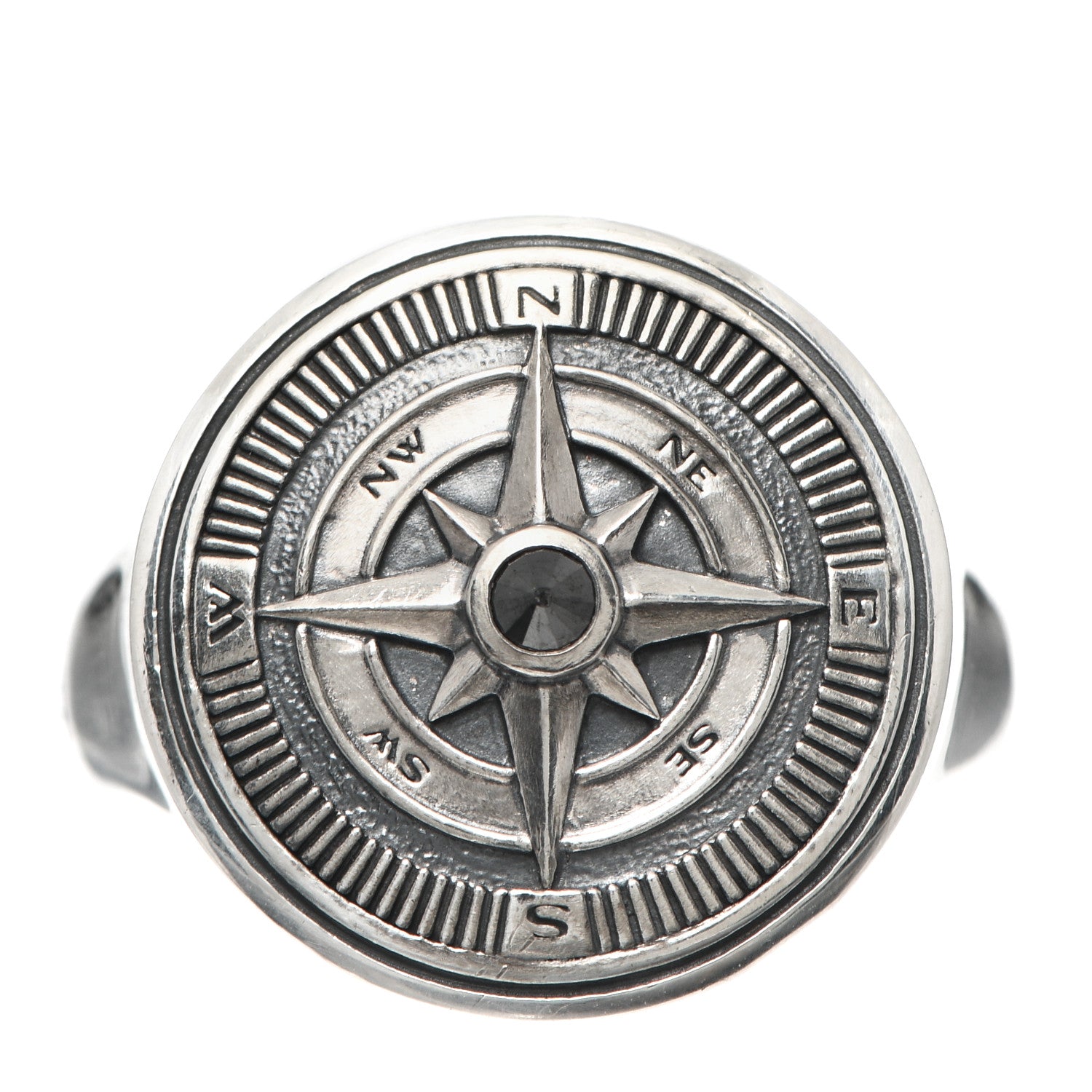 David Yurman Sterling Silver Black Diamond Maritime Compass Signet Ring ...