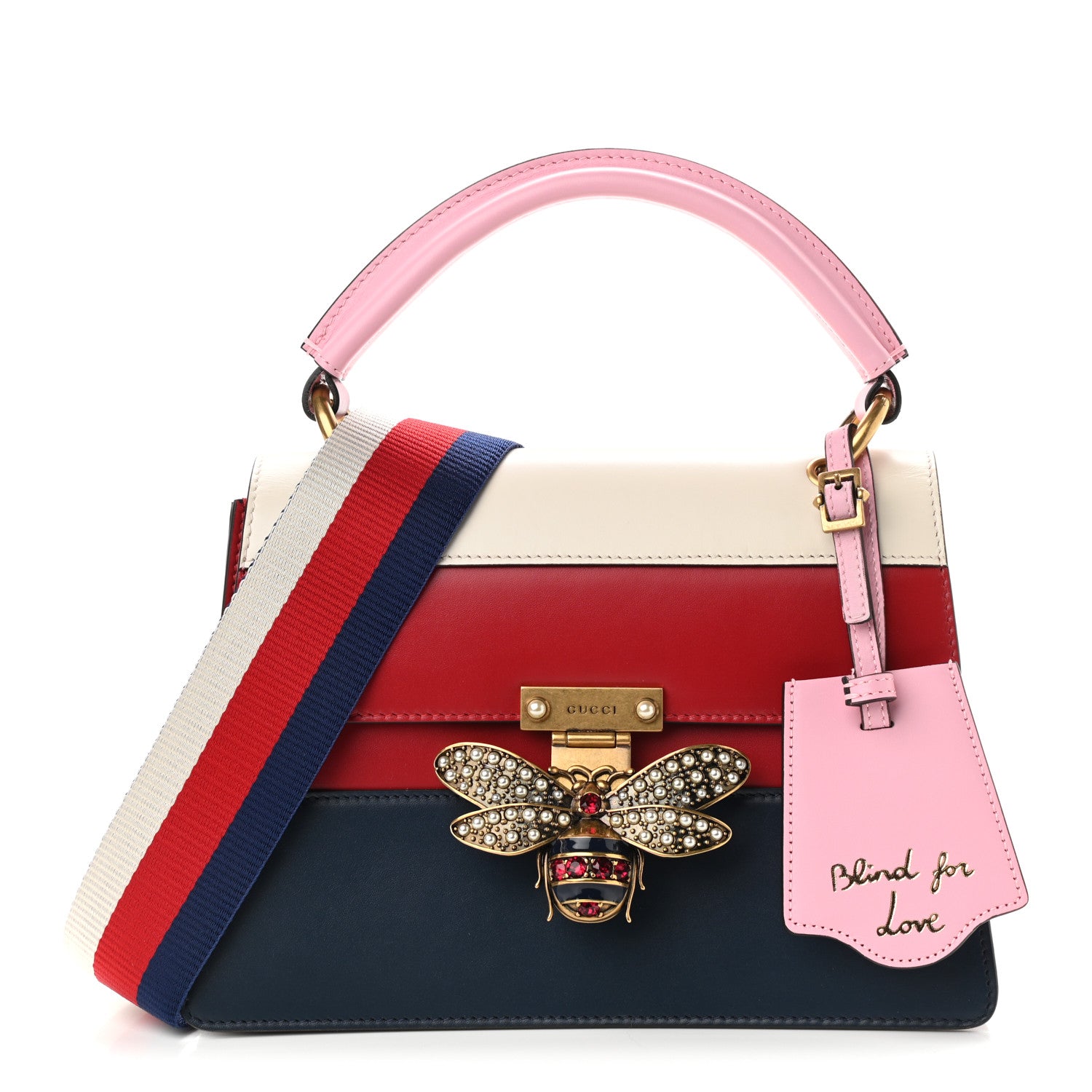 Gucci Calfskin Sylvie Web Small Queen Margaret Top Handle Bag Blue ...
