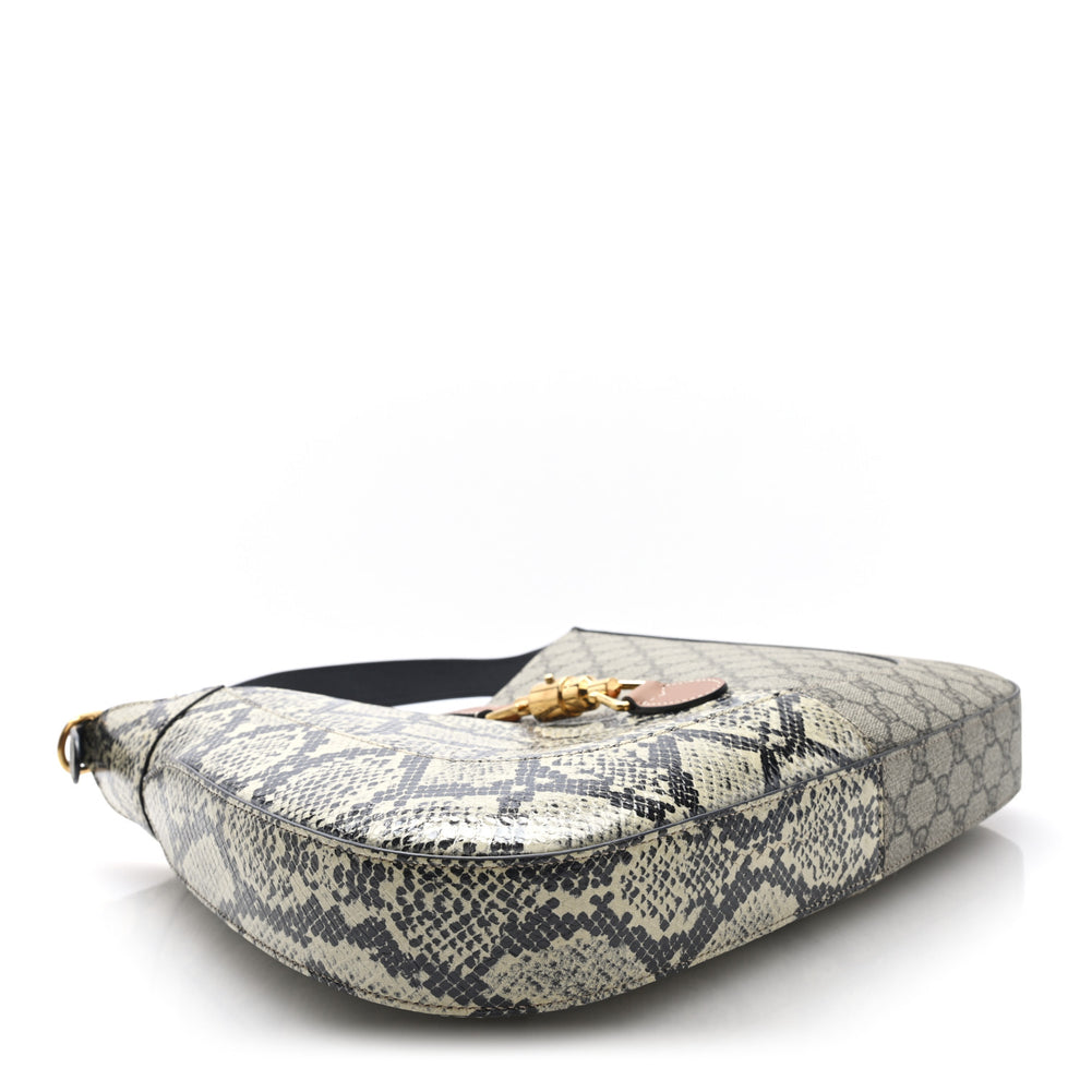 Gucci GG Supreme Monogram Snakeskin Medium Jackie 1961 Hobo Beige Ebony ...