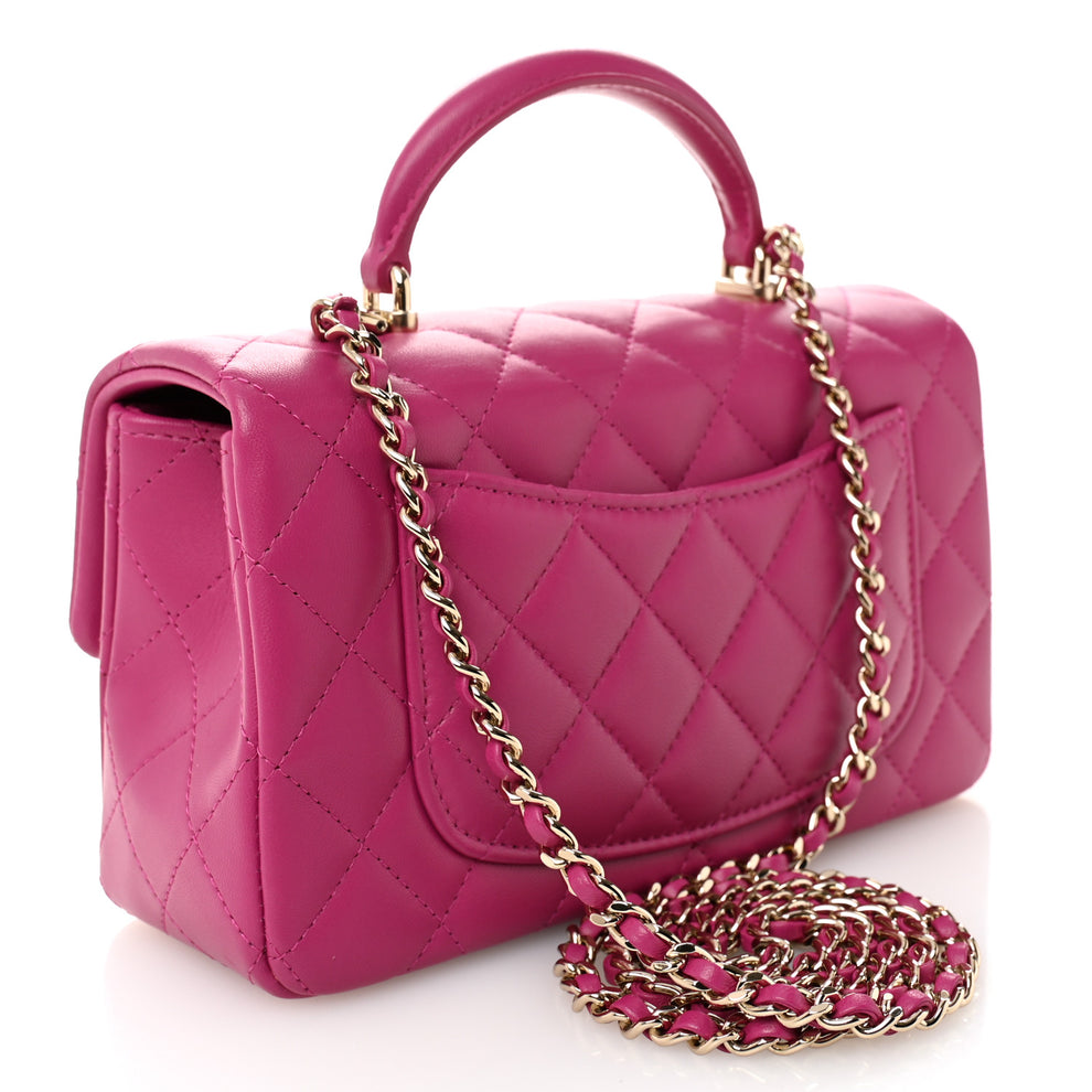 Chanel Lambskin Quilted Mini Top Handle Rectangular Flap Fuchsia ...