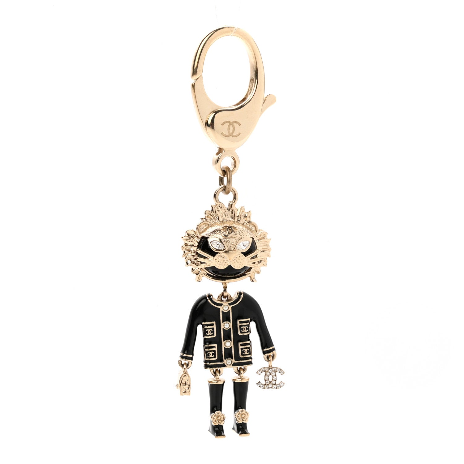 Chanel Crystal Pearl Lion Keychain Black Gold 1092592 – FASHIONPHILE