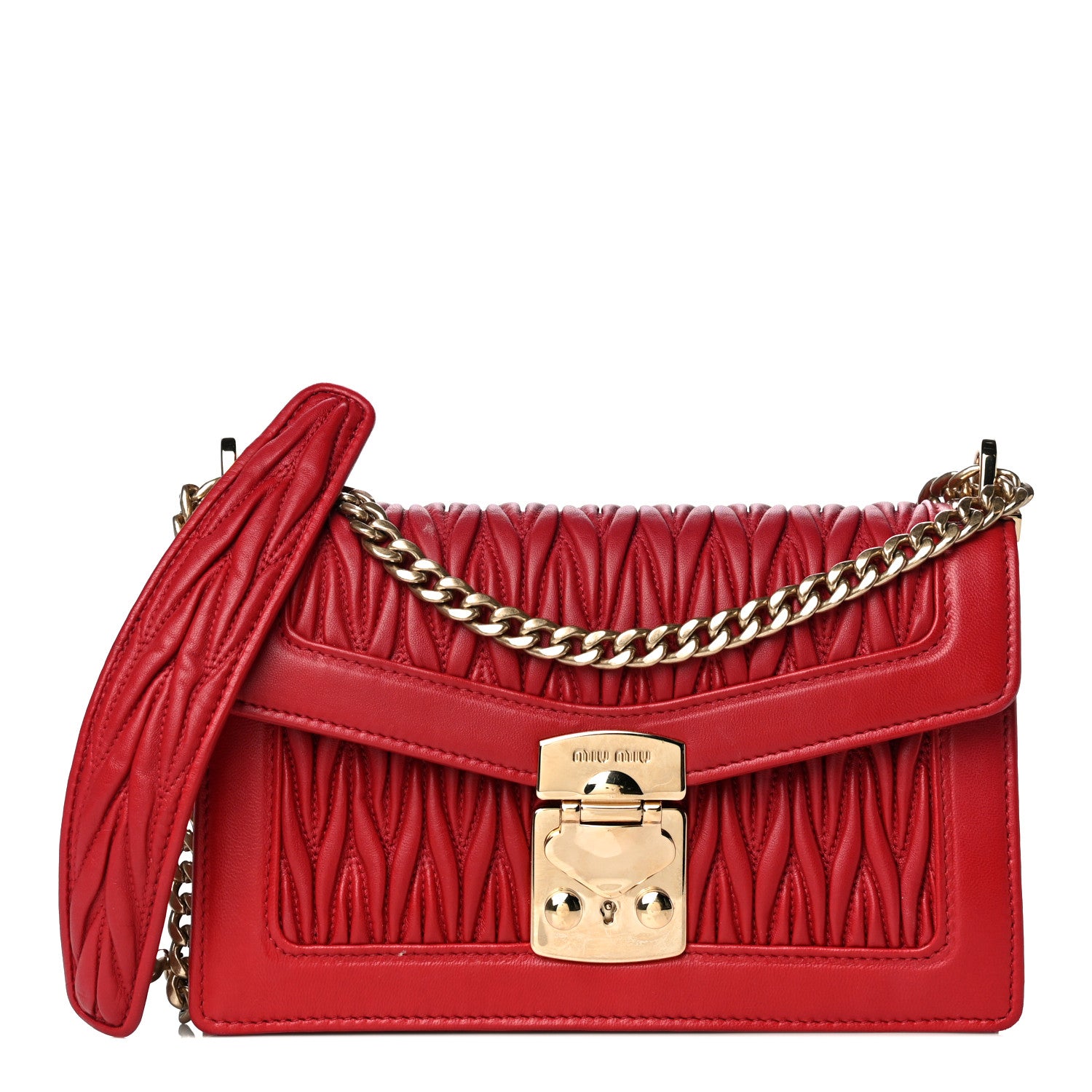 Miu Miu Lambskin Confidential Matelasse Chain Shoulder Bag Fiery Red ...