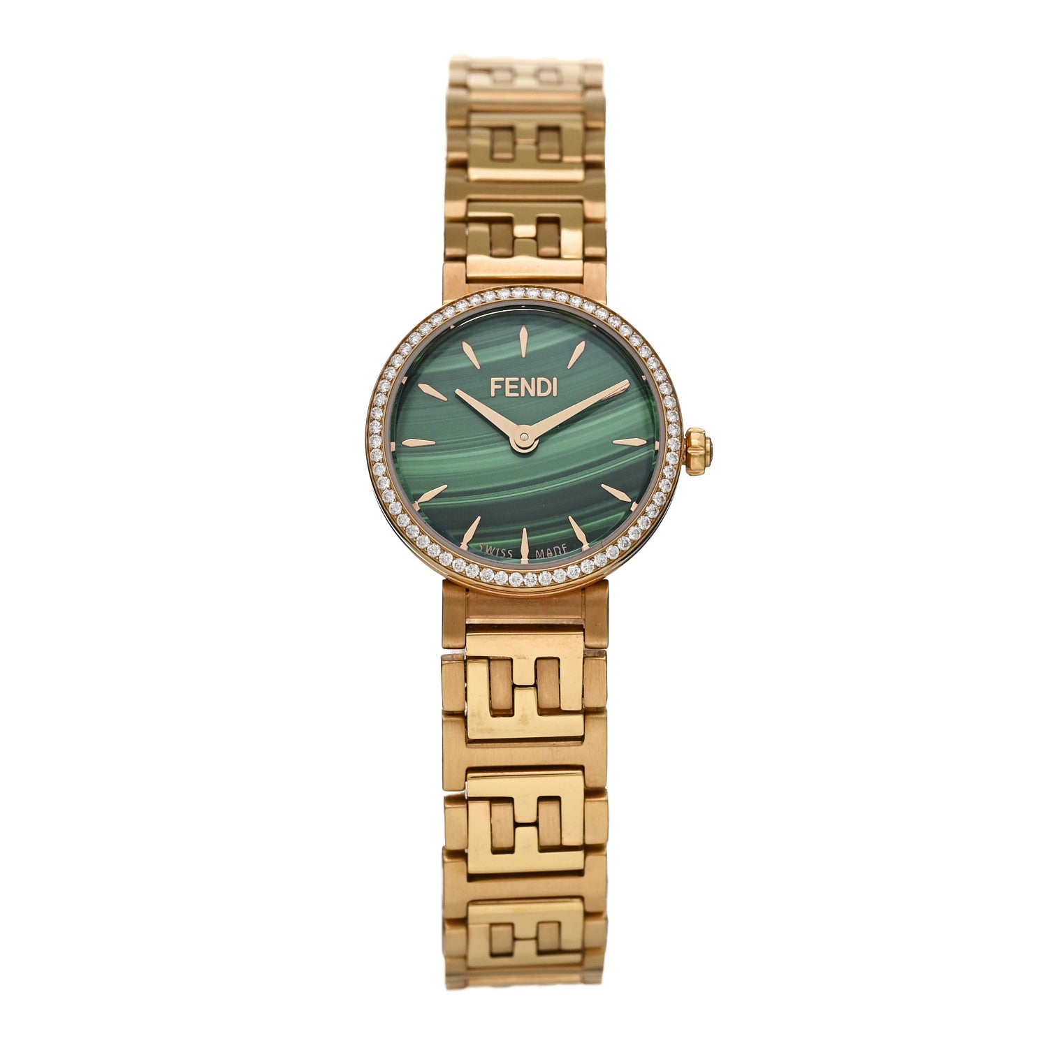 Fendi Stainless Steel Diamond Bezel Malachite 19mm Fendi Forever Quartz ...