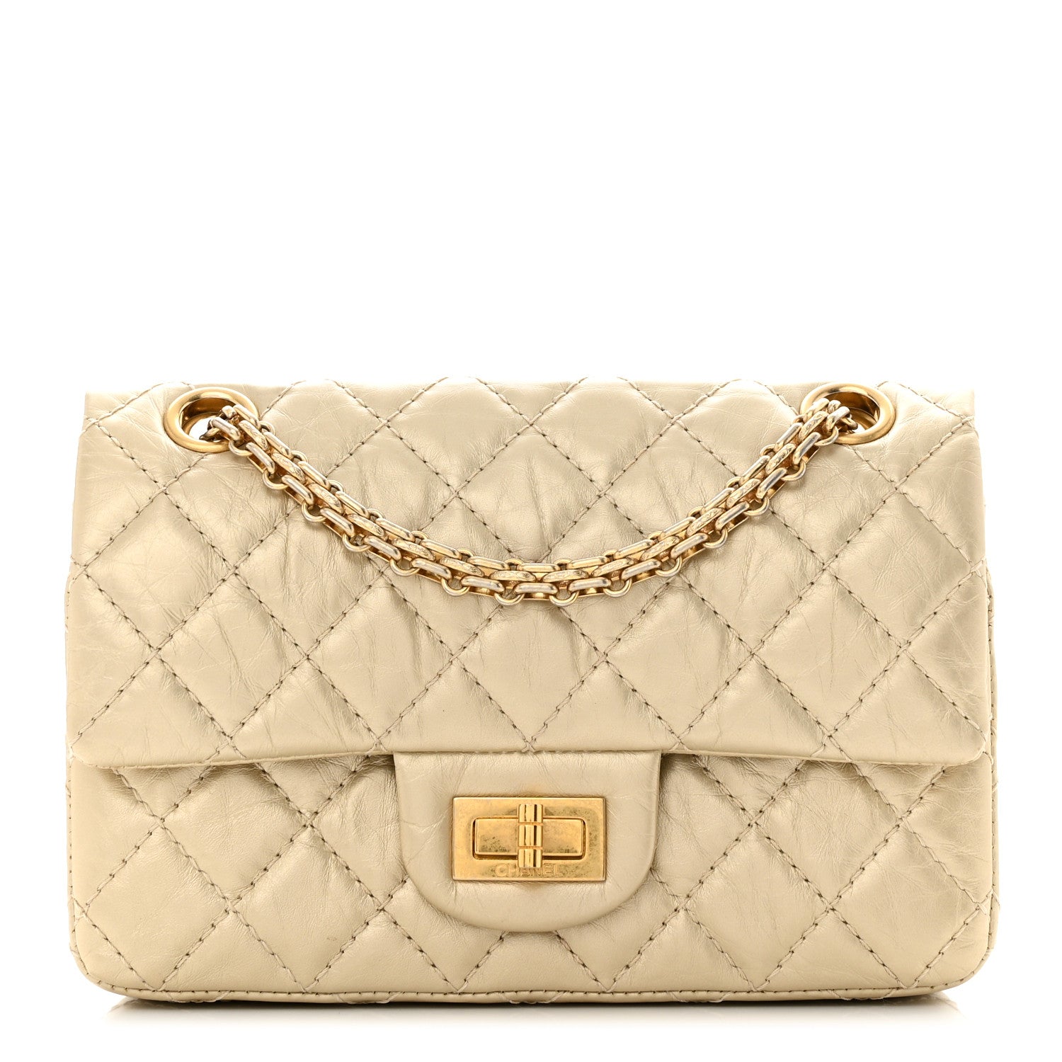 Chanel Metallic Aged Calfskin Quilted 2.55 Reissue Mini Flap Light Gold ...