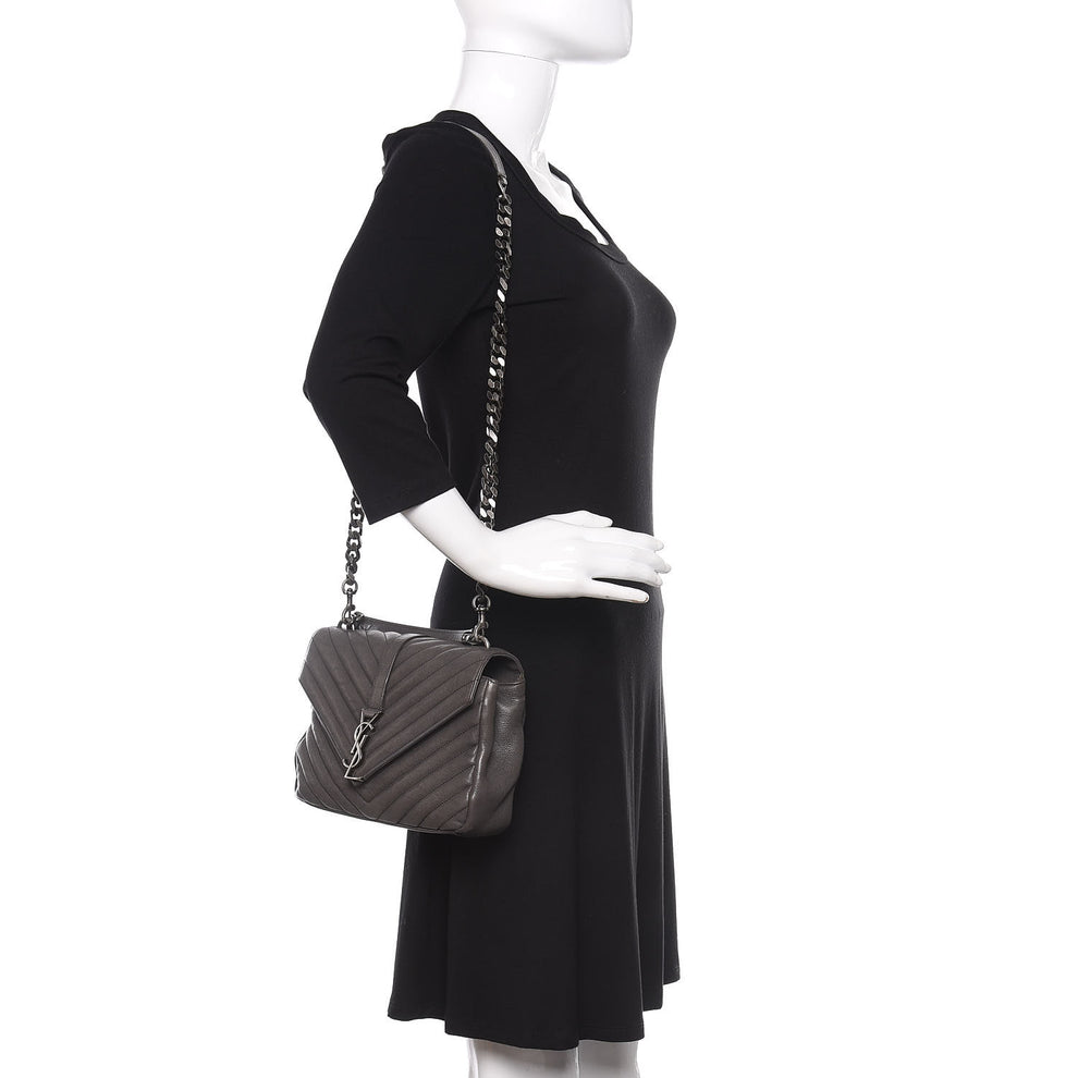 Saint Laurent Sheepskin Matelasse Chevron Monogram Medium College Bag ...