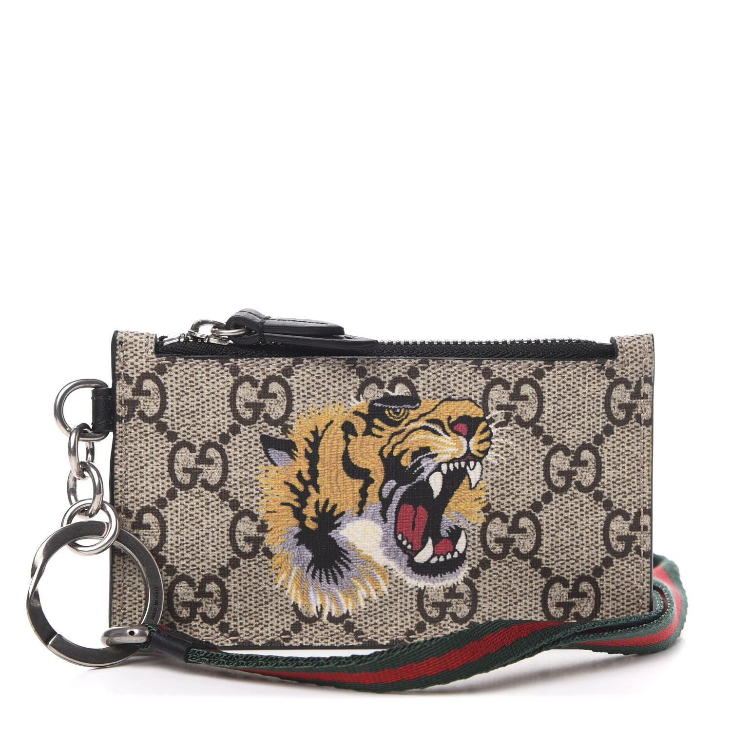 Gucci GG Supreme Monogram Tiger Print Lanyard Coin Case Card Holder ...