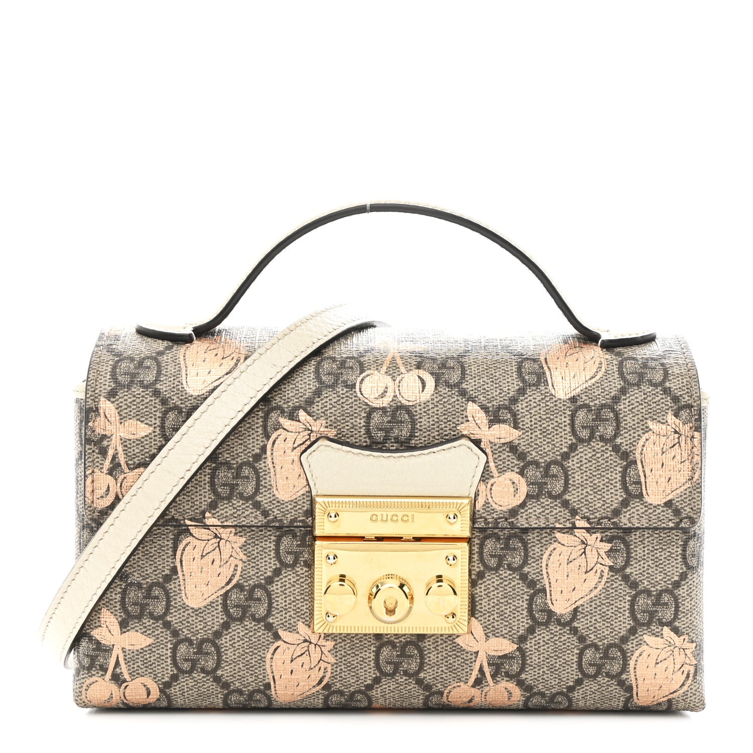 Gucci GG Supreme Monogram Berry Textured Dollar Calfskin Mini Padlock ...
