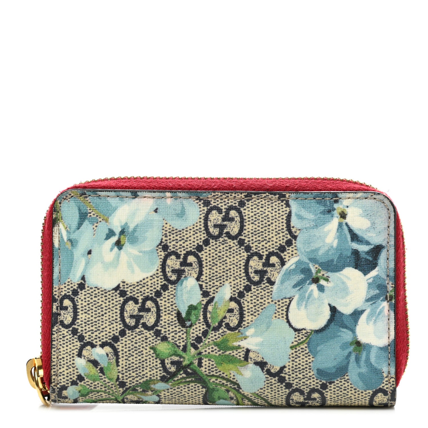 Gucci GG Supreme Monogram Blooms Zip Around Card Case Wallet Beige Blue ...