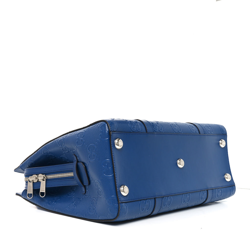 Gucci Calfskin GG Tennis Embossed Tote Bag Intense Metal Blue 1781490 ...