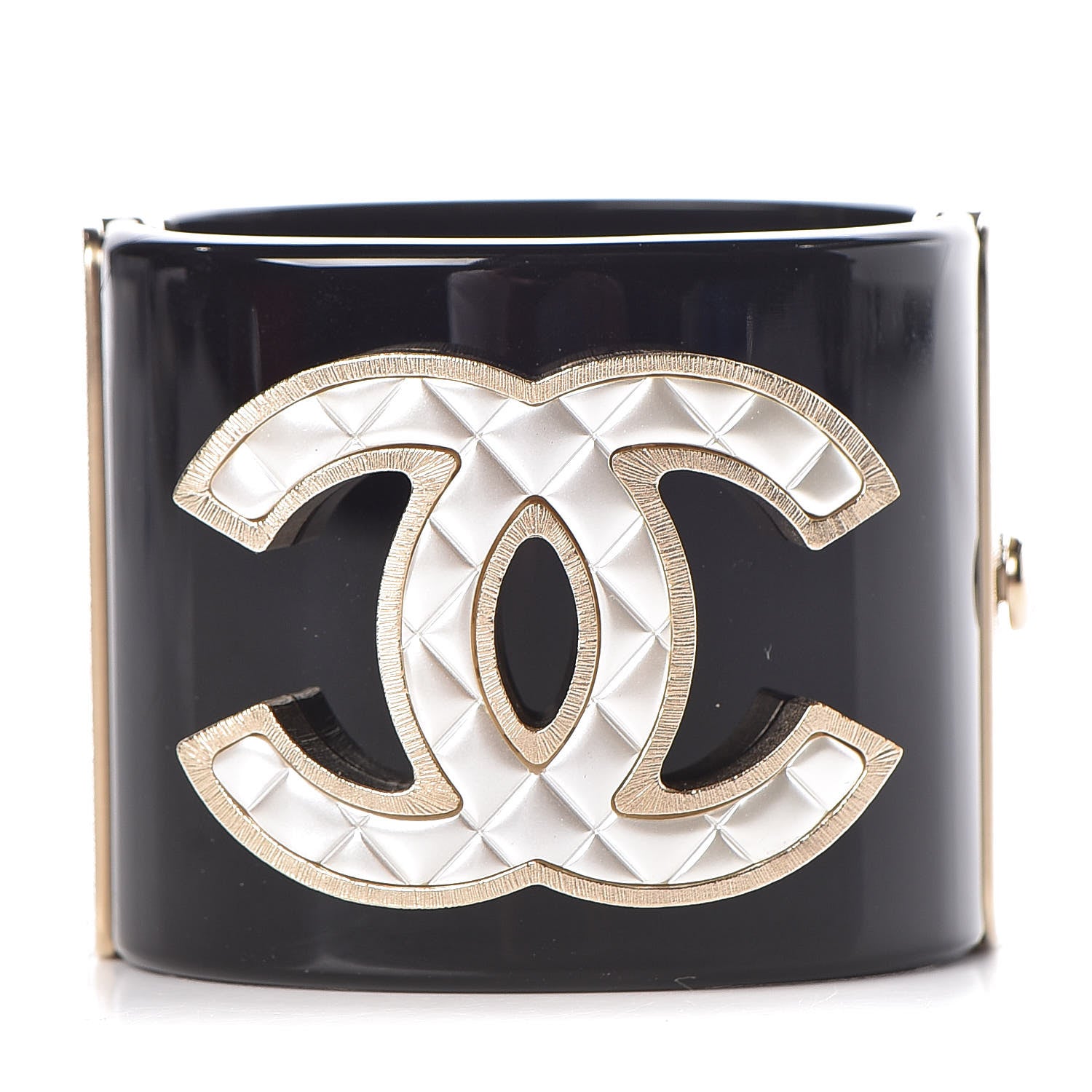 Chanel Resin Quilted CC Cuff Black Gold 385887 – FASHIONPHILE