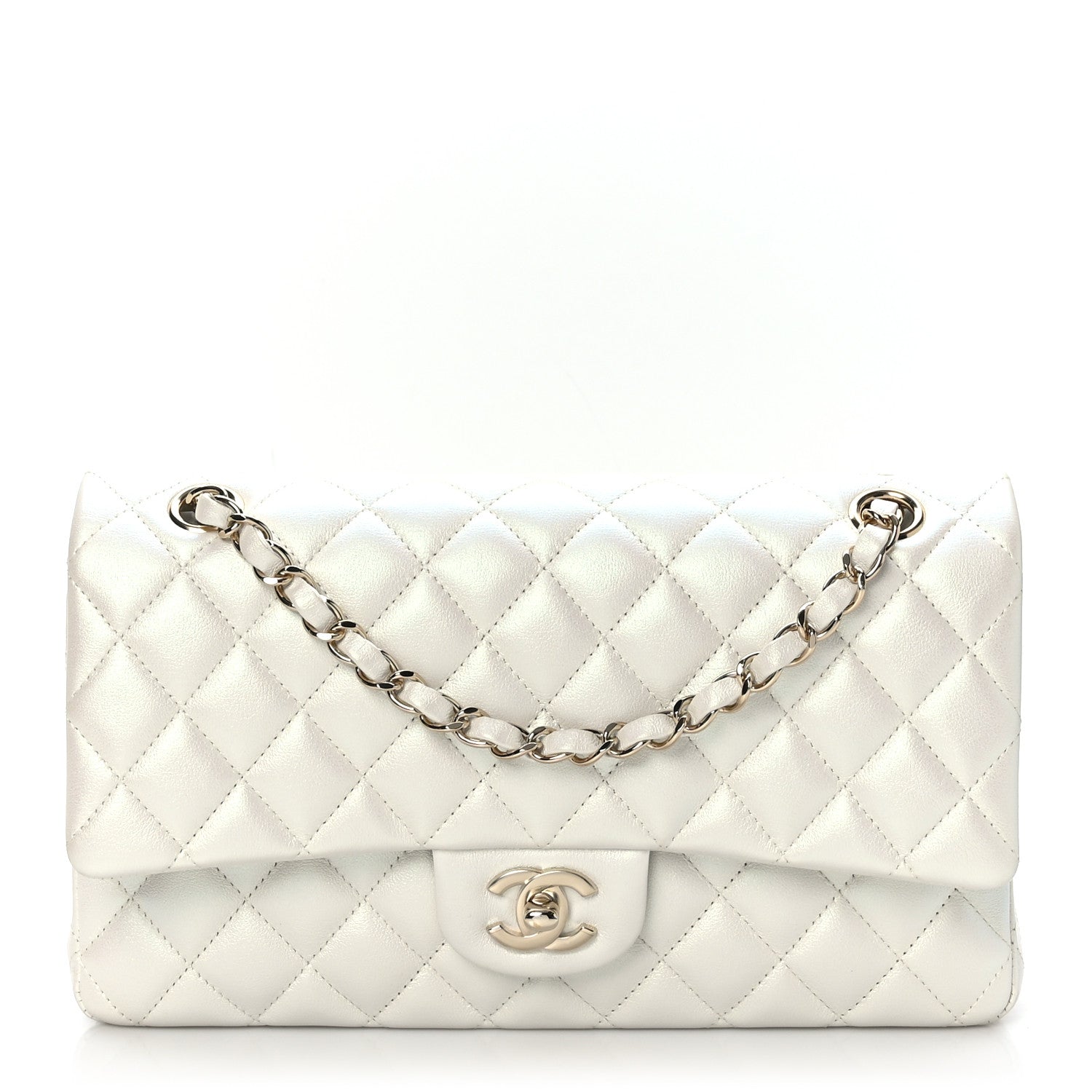 Chanel Iridescent Calfskin Quilted Medium Double Flap White 1321591 ...