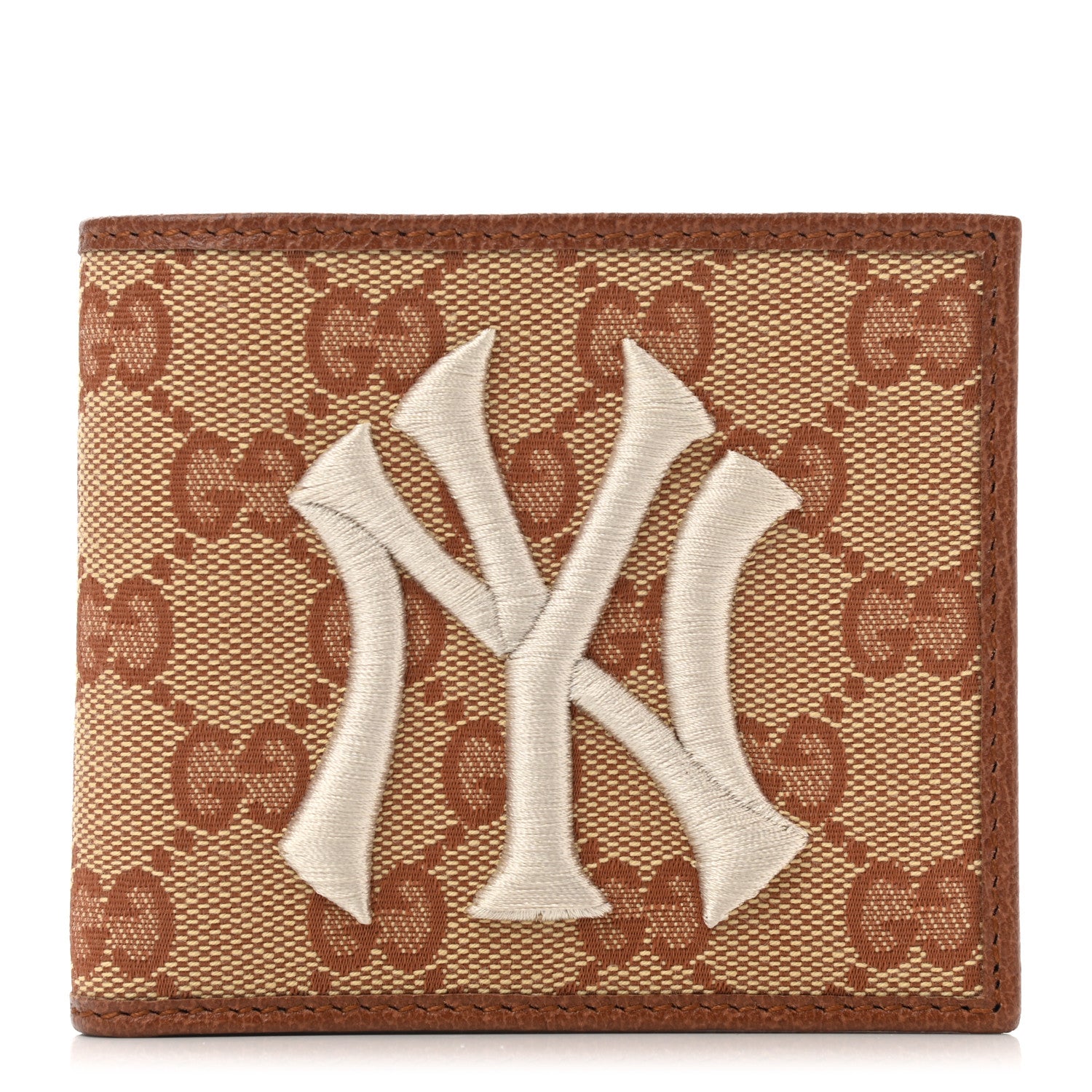 Gucci X MLB Monogram NY Yankees Bi-Fold Wallet Beige Ruggine Ivory ...