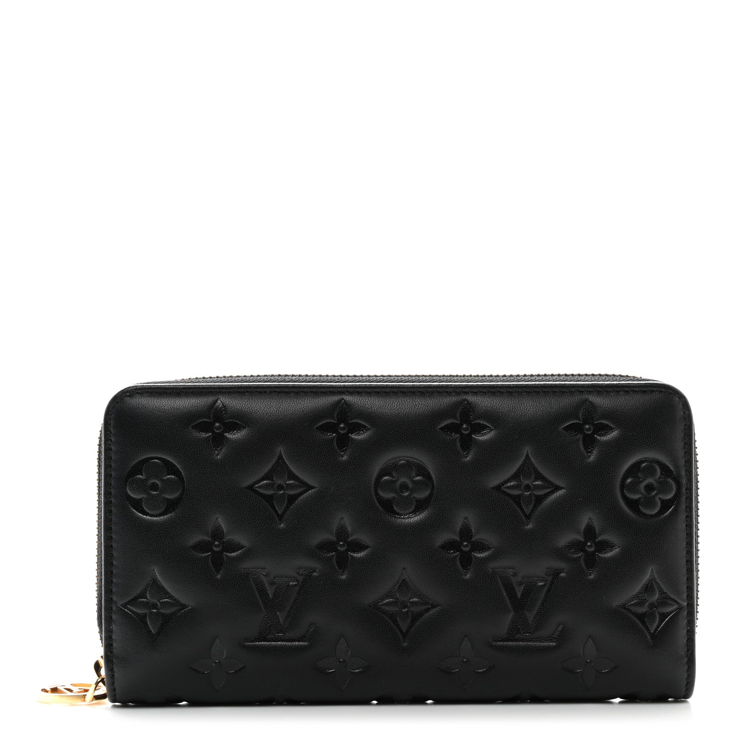 Louis Vuitton Lambskin Embossed Monogram Coussin Zippy Wallet Black ...