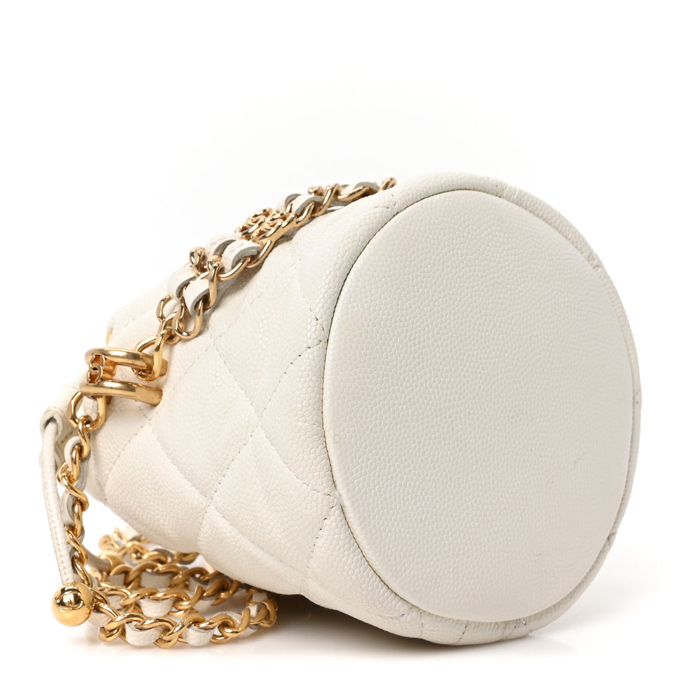 Chanel Caviar Quilted Mini Chain Drawstring Bucket Bag White 1771172 ...