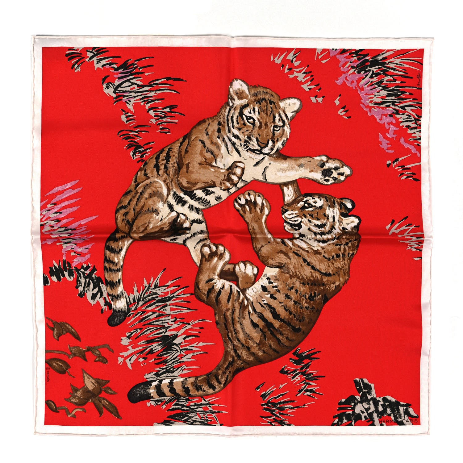 Hermes Silk Les Tigreaux Pocket Square 1303138 – FASHIONPHILE
