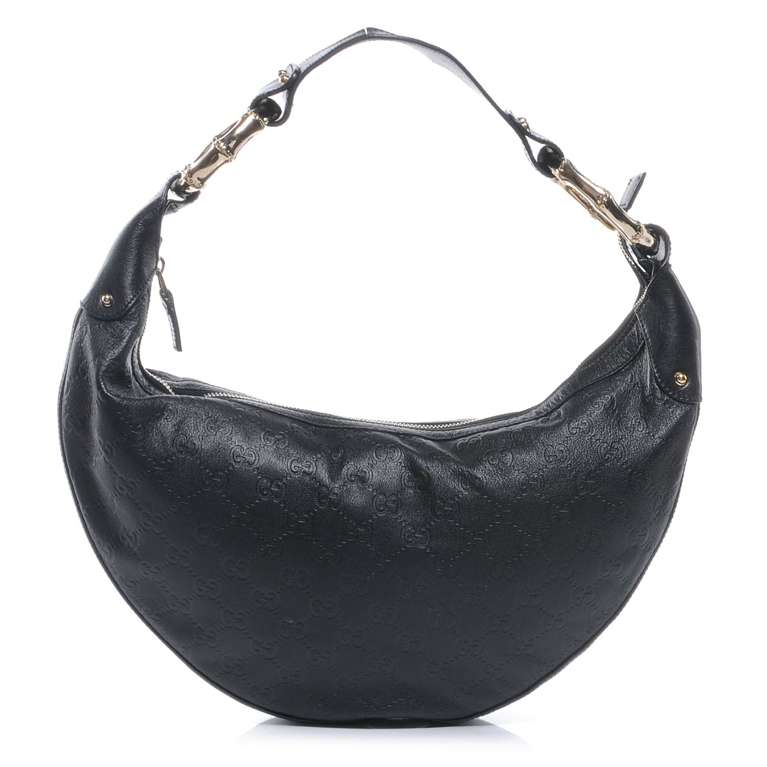 Gucci Guccissima Half Moon Bamboo Ring Hobo Black 50185 – FASHIONPHILE