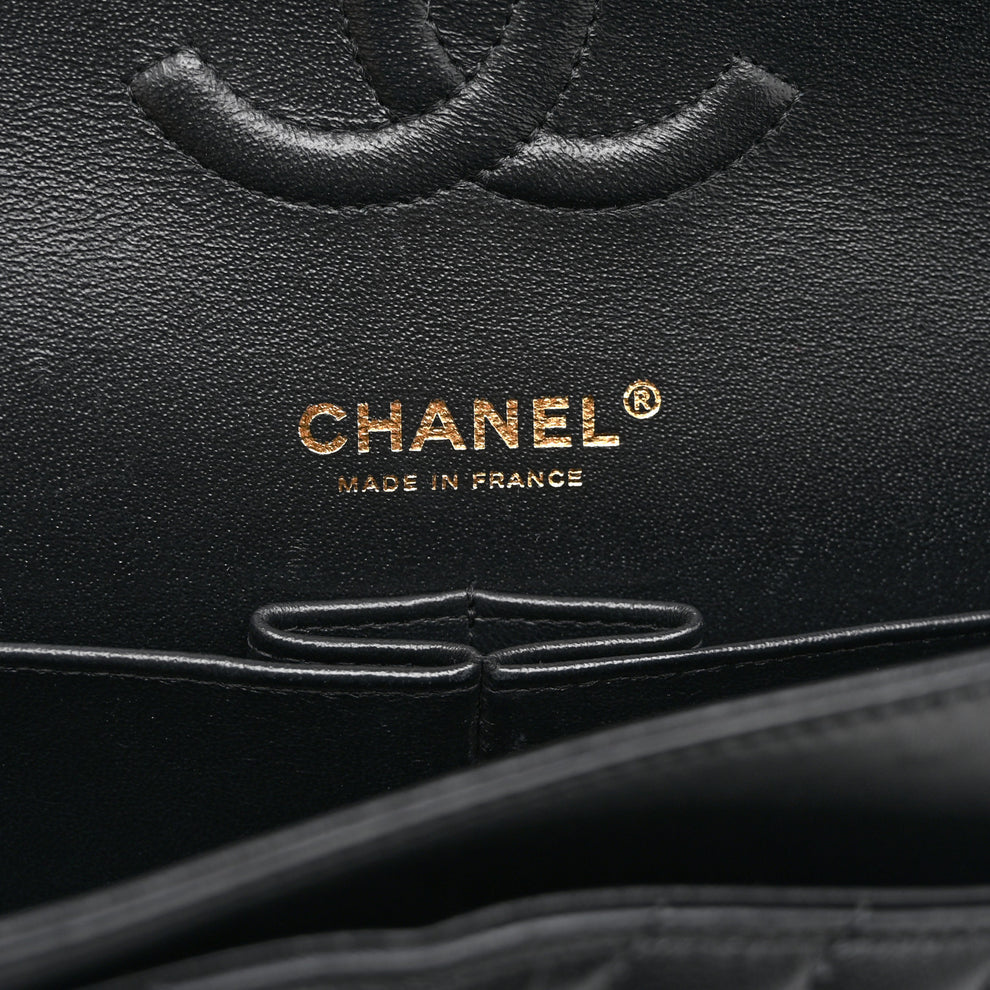 Chanel Lambskin Chevron Quilted Medium Double Flap Black 1773034 ...