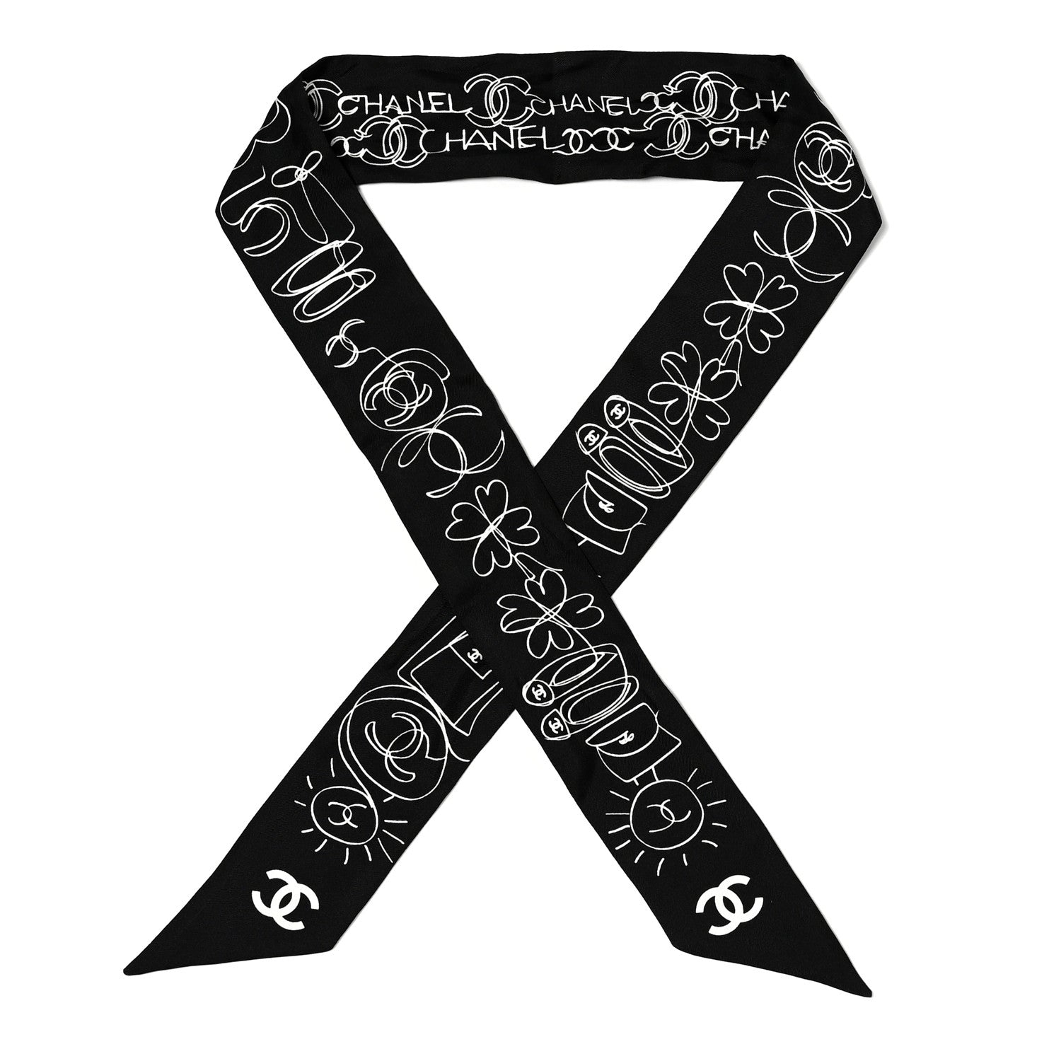 Chanel Silk Slim Bandeau Scarf Black White 1425752 – FASHIONPHILE