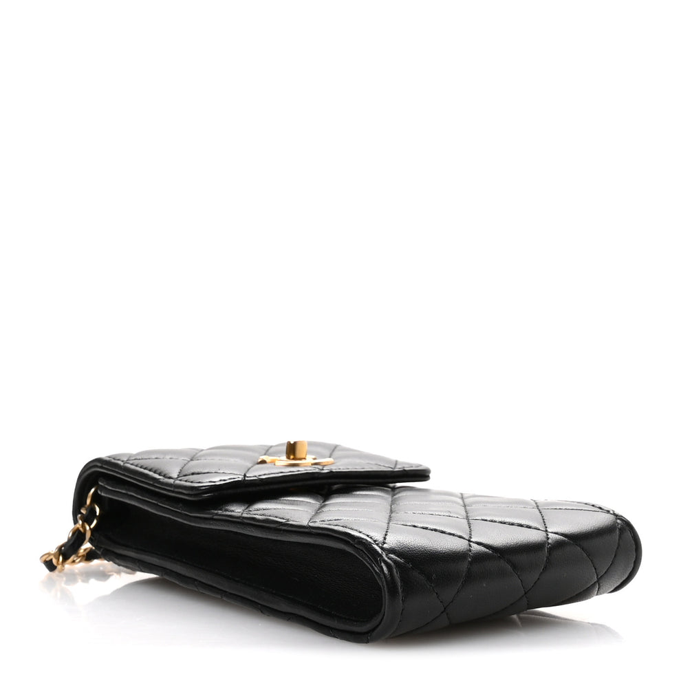 Chanel Lambskin Quilted Pearl Crush Phone Holder With Chain Black ...