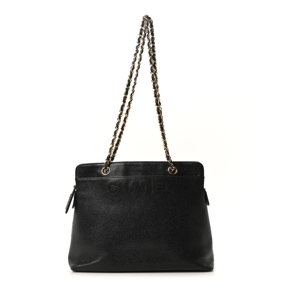 Chanel Caviar Embroidered Logo Shoulder Bag Black 1788443 – FASHIONPHILE
