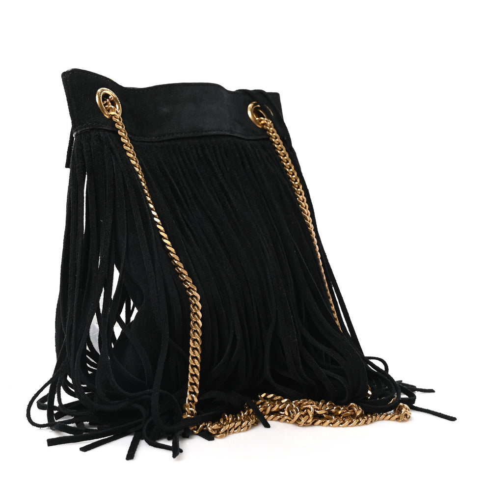 Saint Laurent Suede Calfskin Small Grace Fringed Hobo Bag Rope Black ...