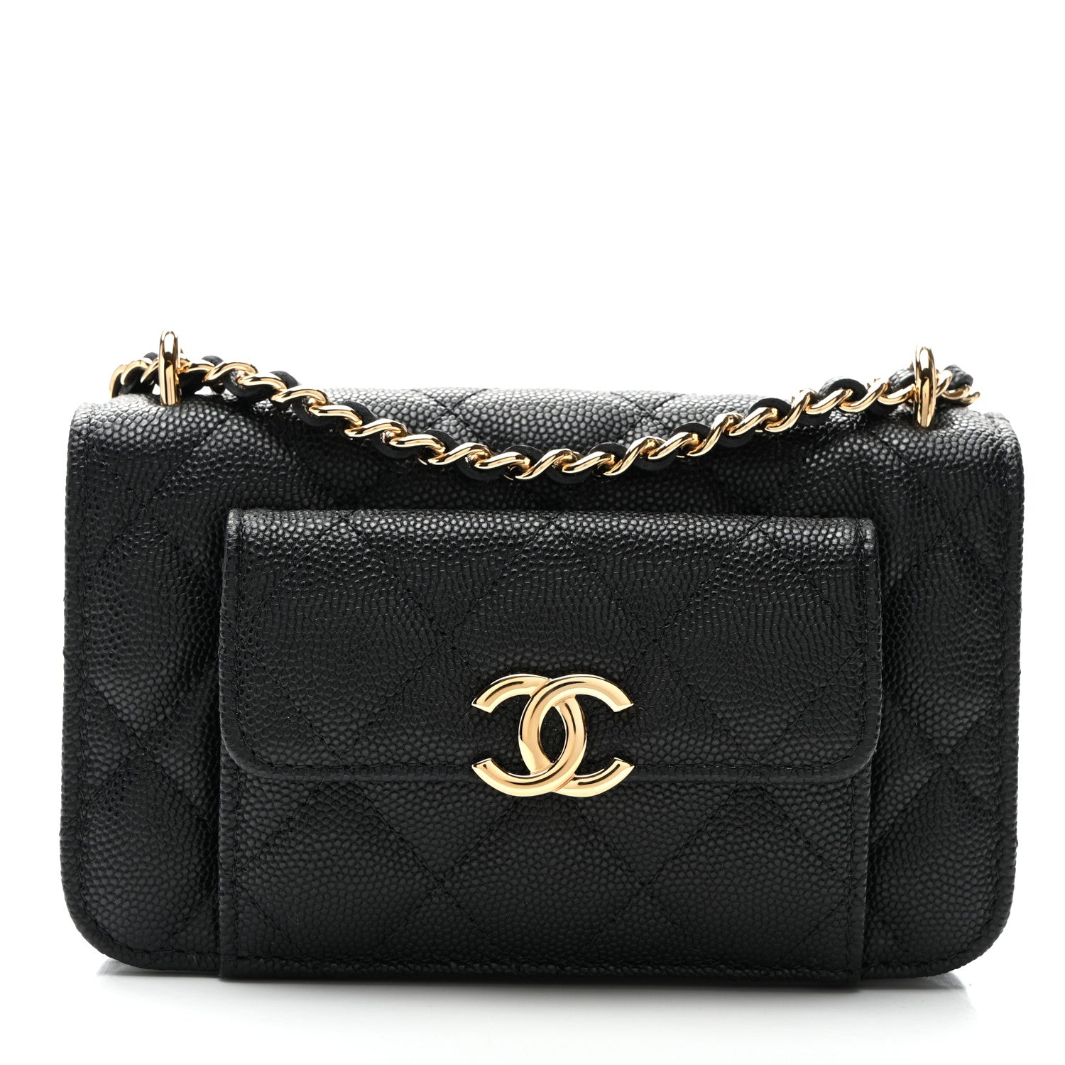 Chanel Caviar Quilted Pocket Twins Clutch With Chain Black 1688543 ...
